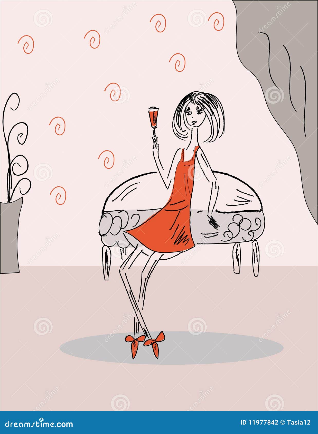 Girl with cocktail sketch stock vector. Illustration of entertainment ...