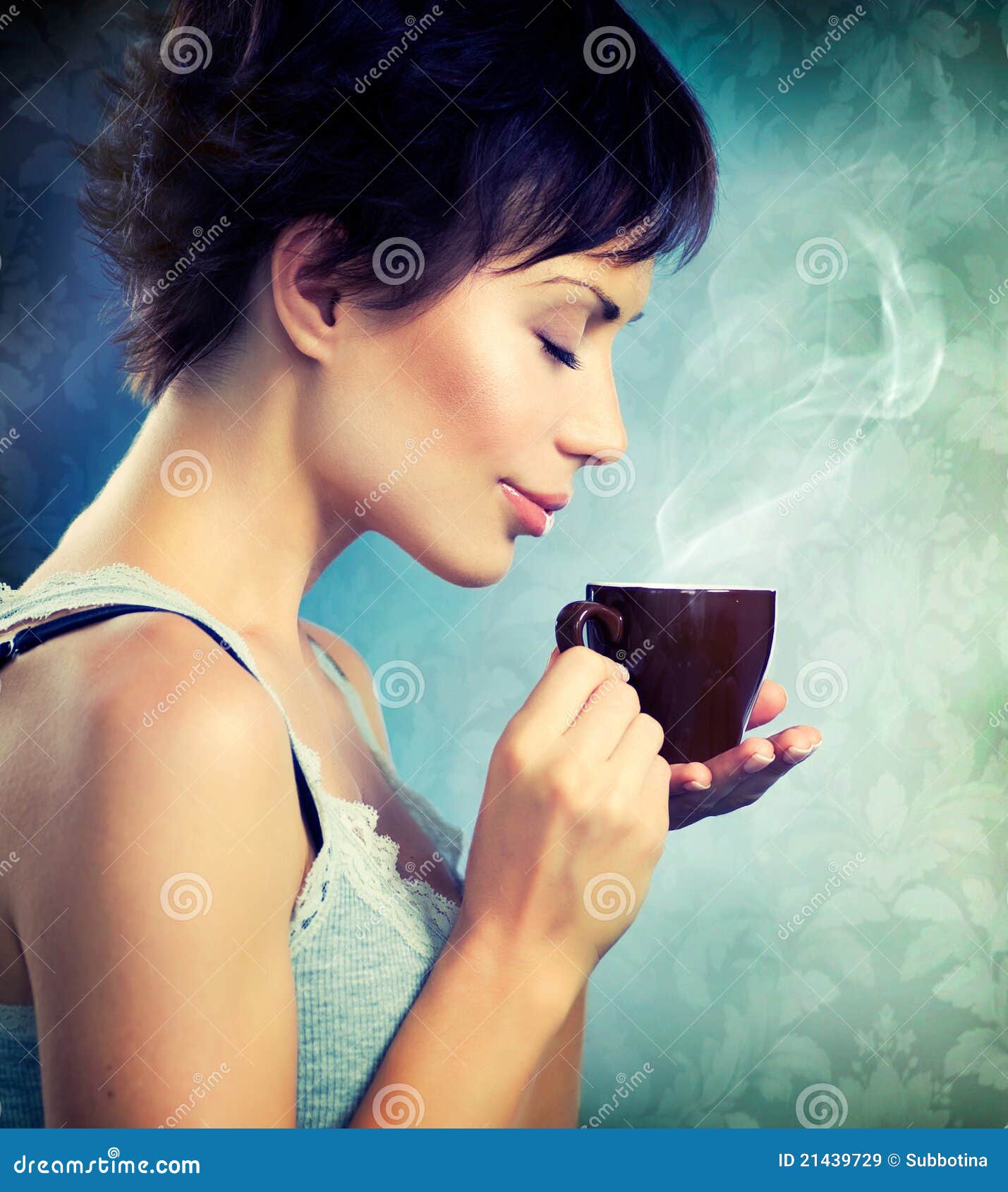 Girl with Coffee stock image. Image of espresso, dark - 21439729