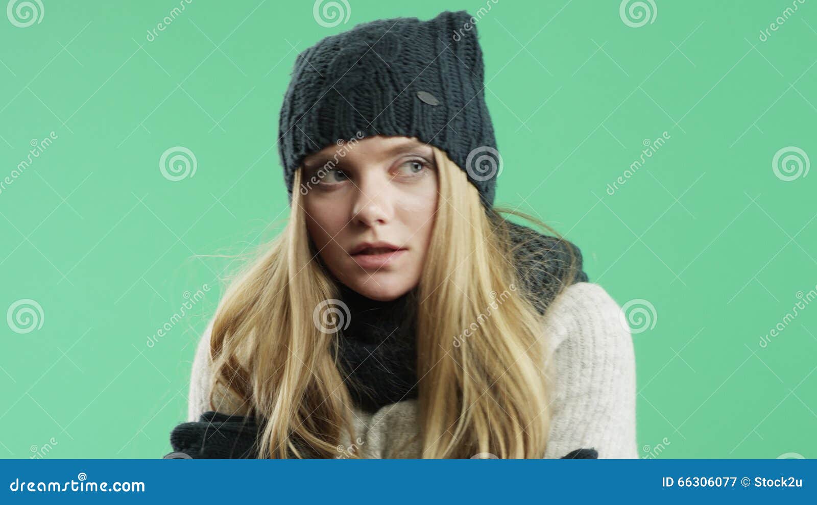 Girl Cold Winter Green Screen Stock Video - Video of teenager, hair ...