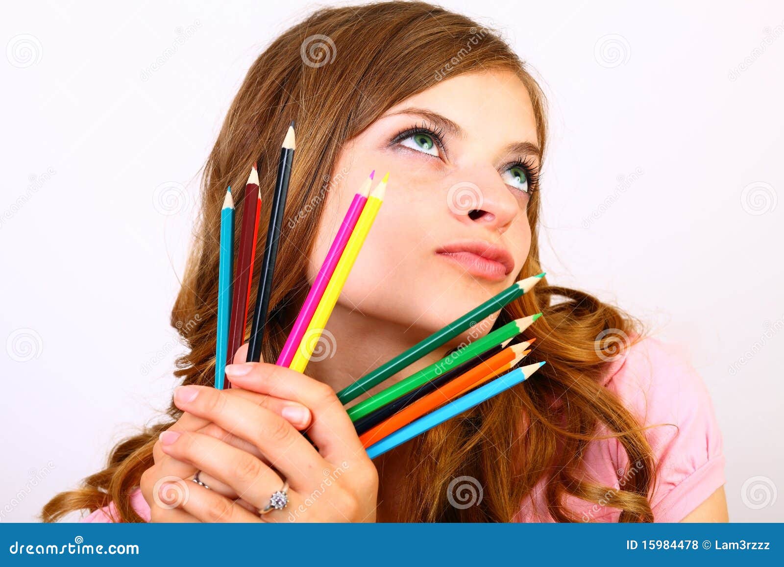 The Girl with Color Pencils Stock Photo - Image of drawing, homework ...