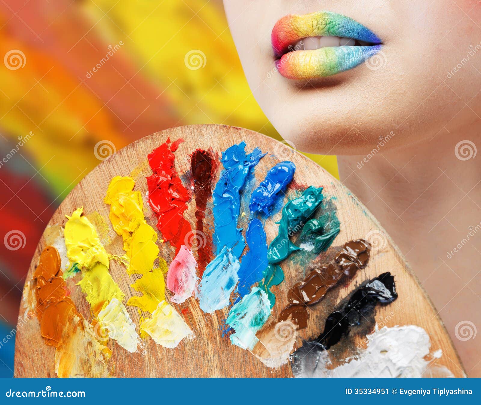 Girl with Colored Lips with Palette Stock Image - Image of colors ...