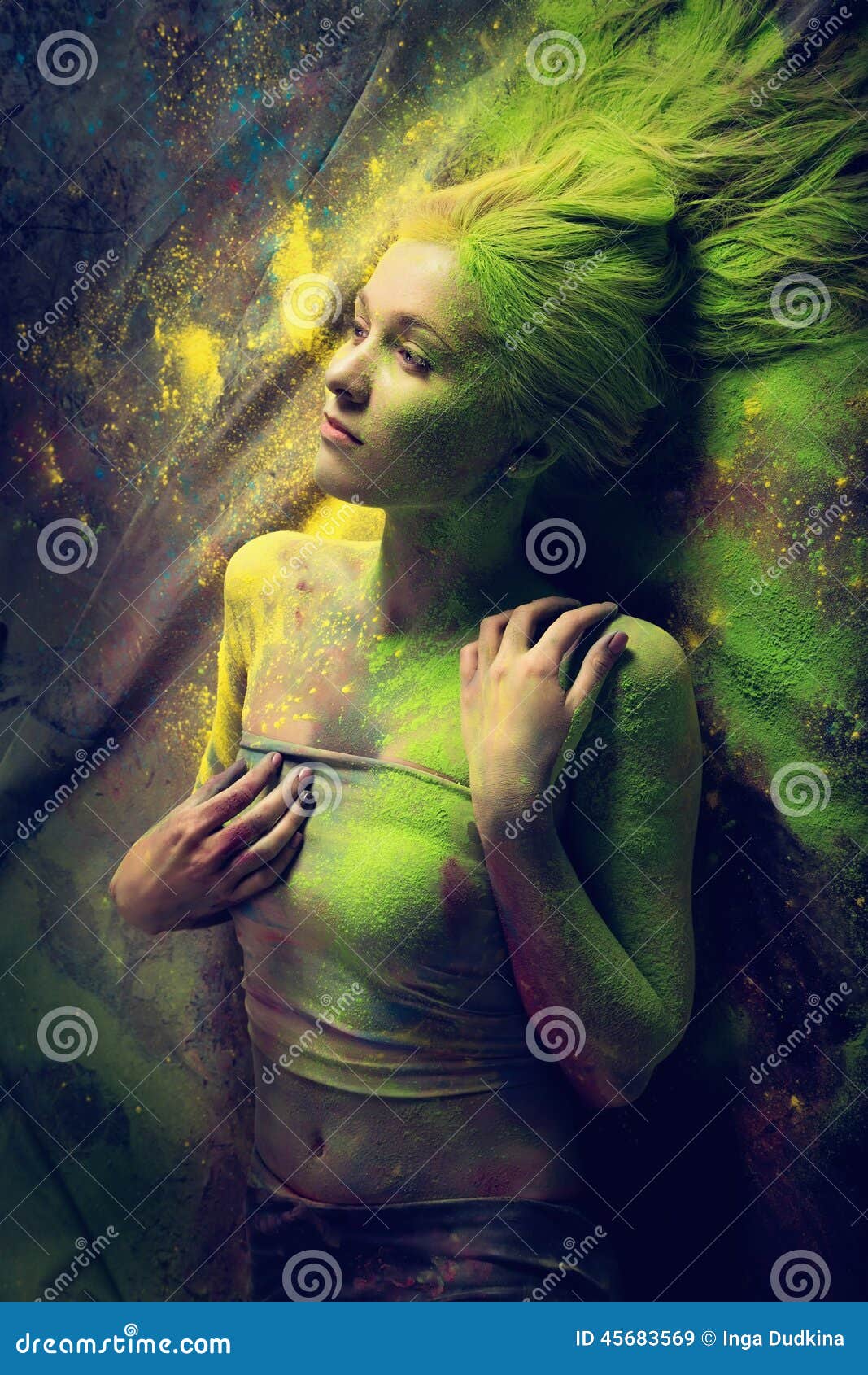 Girl with colored powder stock image. Image of celebration - 45683569