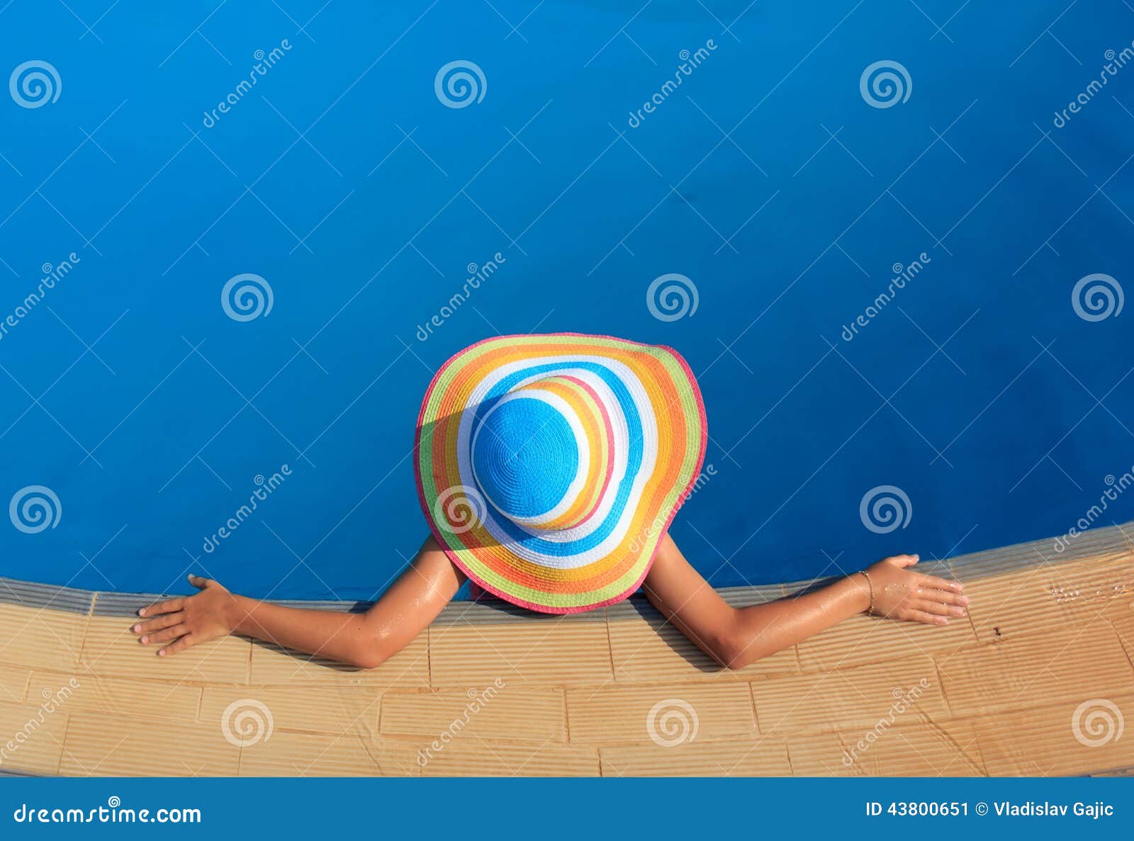 Girl with Colorful Hat in the Pool Stock Image - Image of beauty, blue ...
