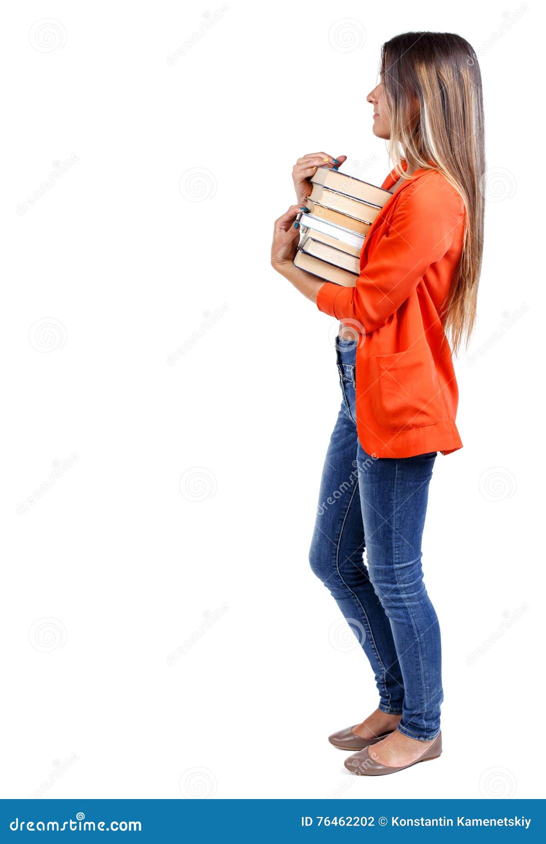 Girl Comes with Stack of Books. Stock Photo - Image of model, people ...