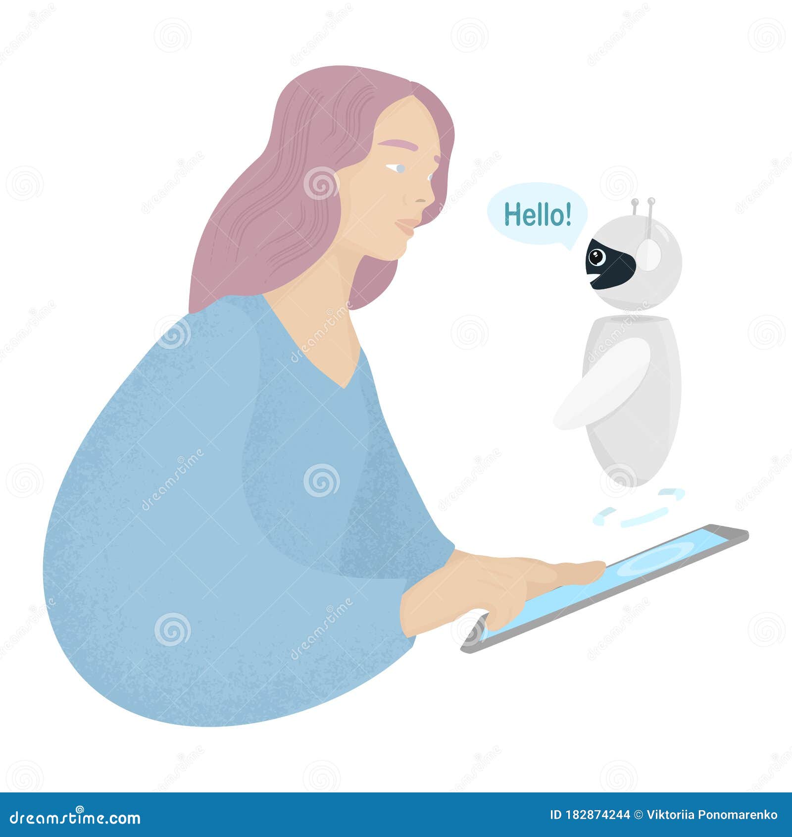 Girl Communicates with Chat Bot. Stock Vector - Illustration of girl ...