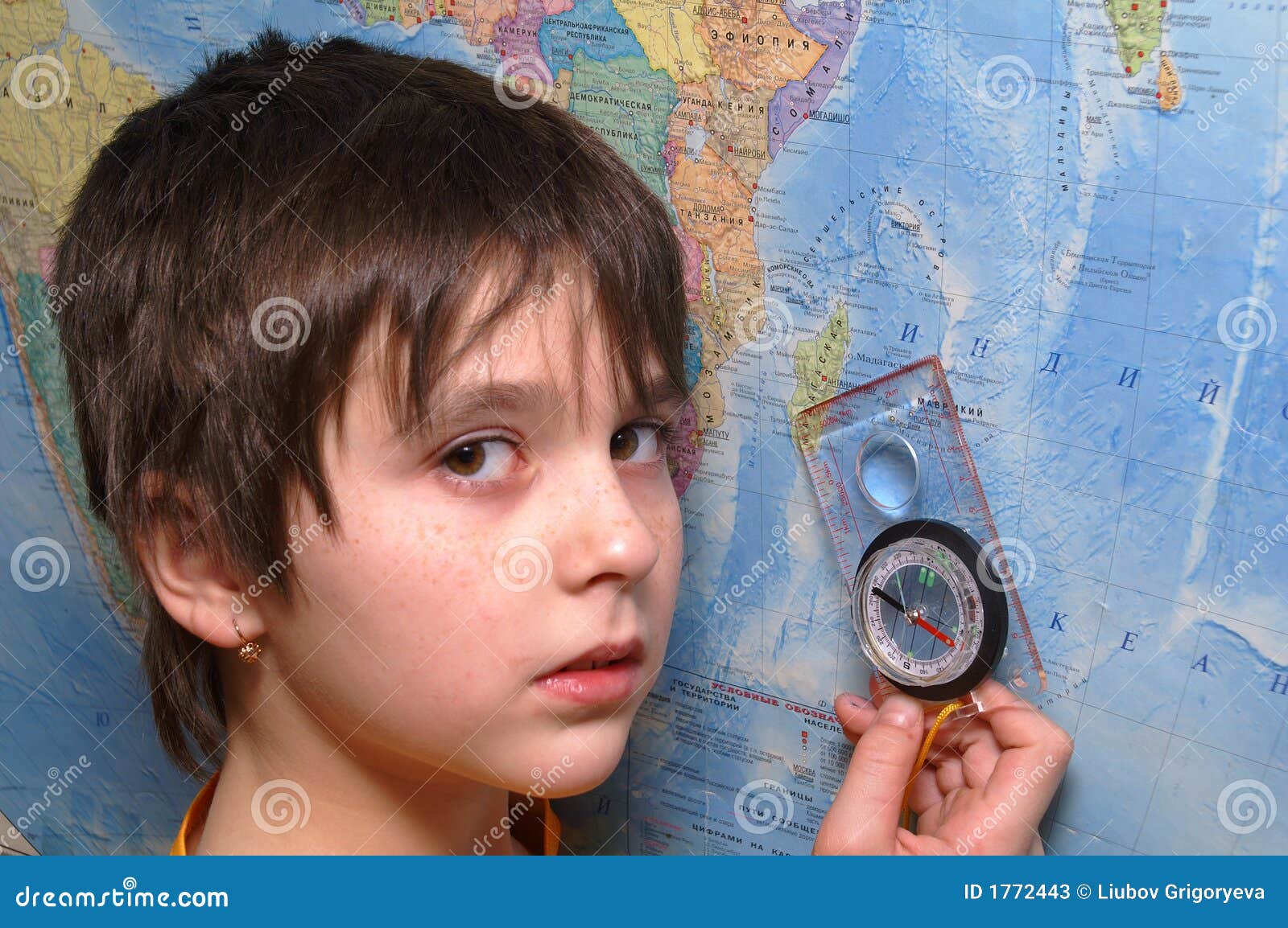 The girl and compass stock image. Image of gulf, earth - 1772443