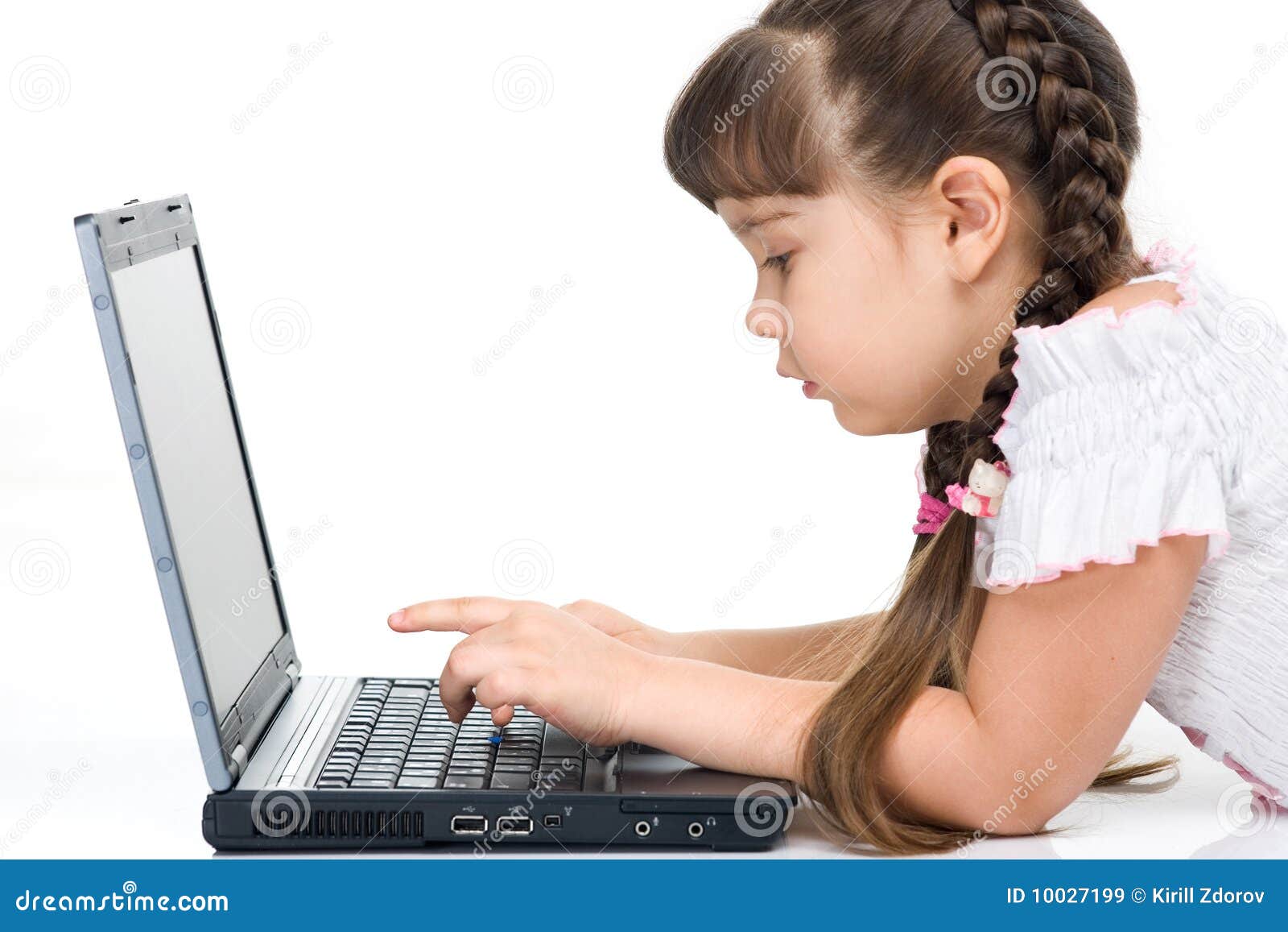Girl with computer stock image. Image of playing, little - 10027199