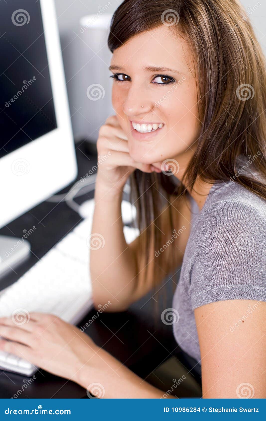 Girl on computer stock photo. Image of home, people, house - 10986284