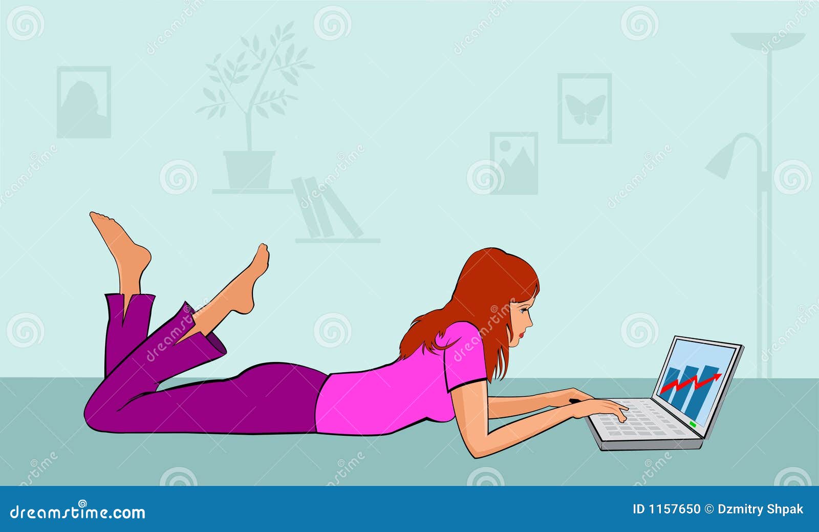 Girl with computer stock vector. Illustration of luck - 1157650