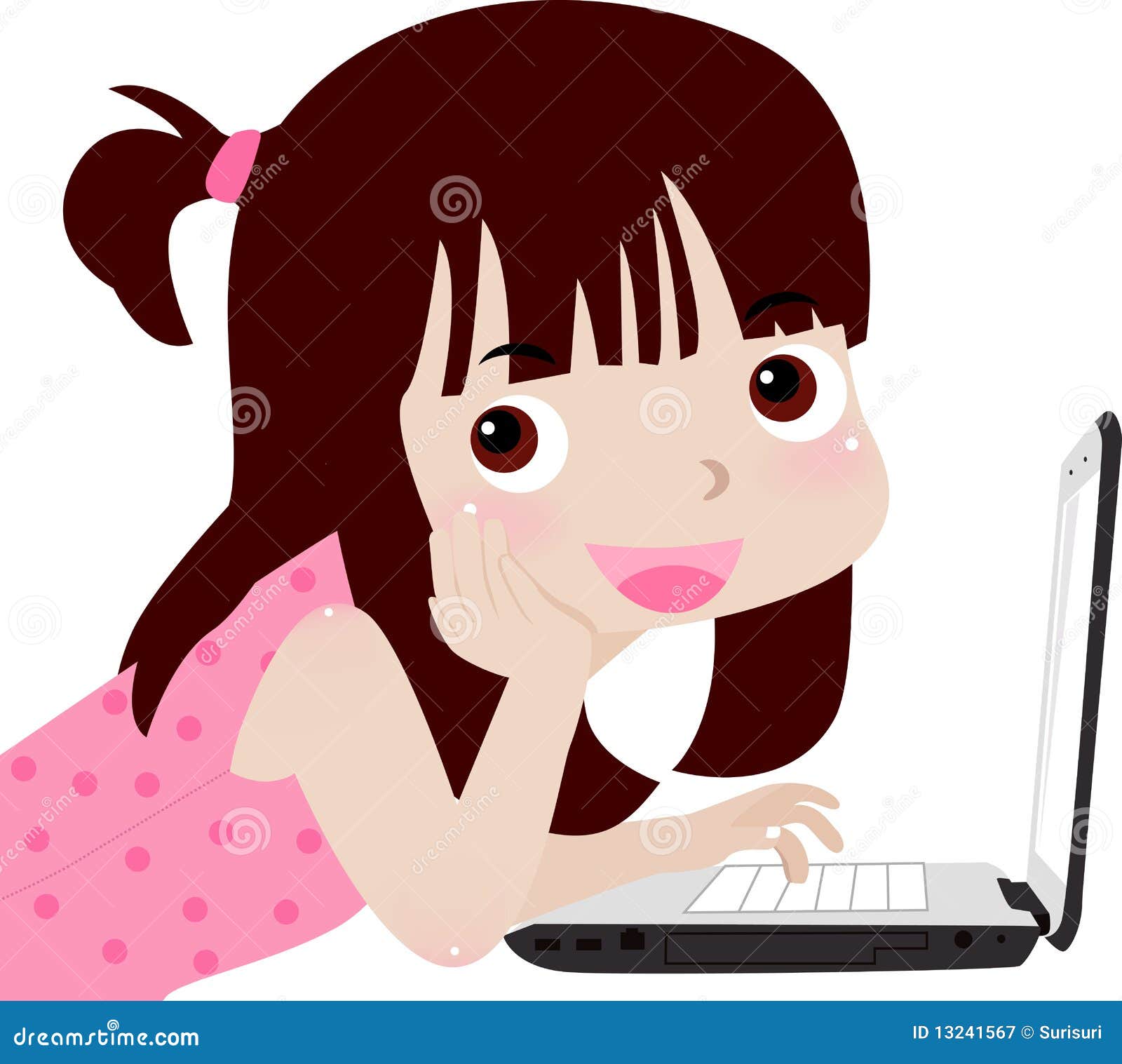Girl and computer stock vector. Illustration of enjoy - 13241567