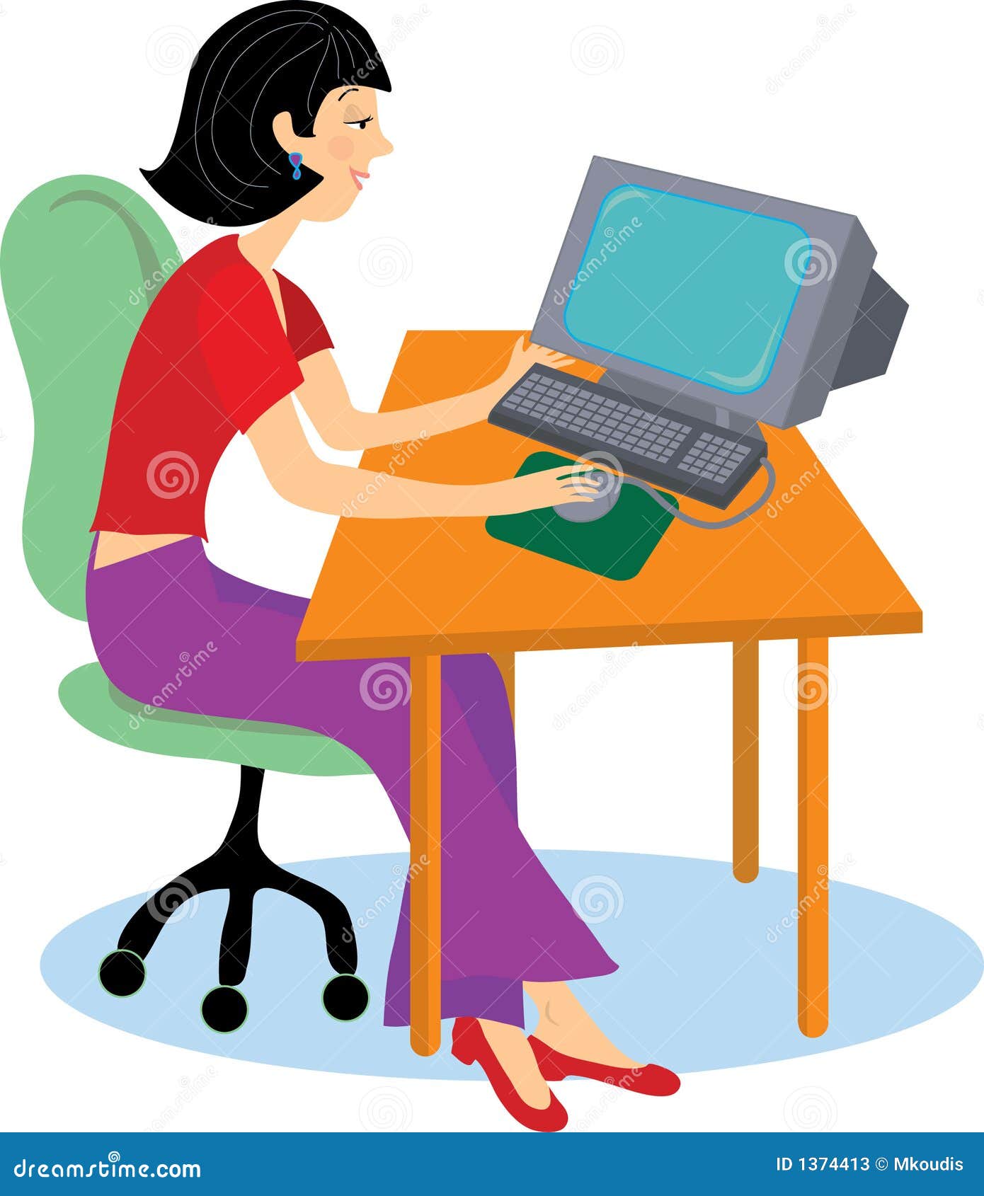 Girl at computer stock vector. Illustration of girl, knowledge - 1374413