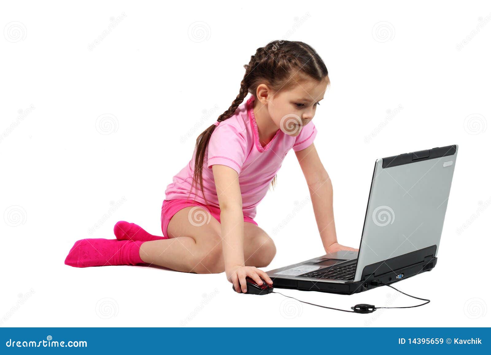 Girl and computer stock image. Image of children, body - 14395659