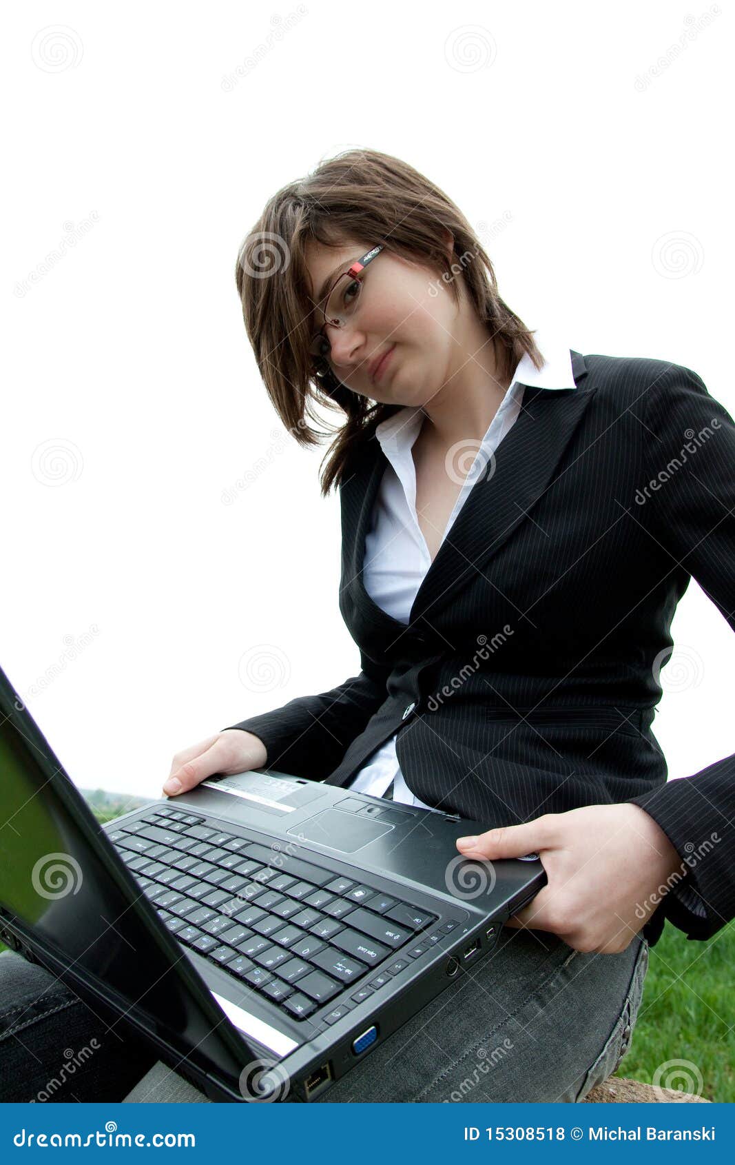 Girl with computer stock photo. Image of women, music - 15308518