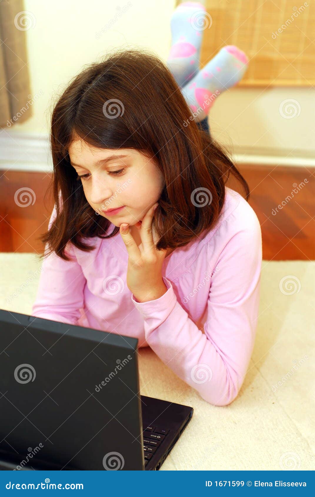 Girl computer stock image. Image of childhood, people - 1671599