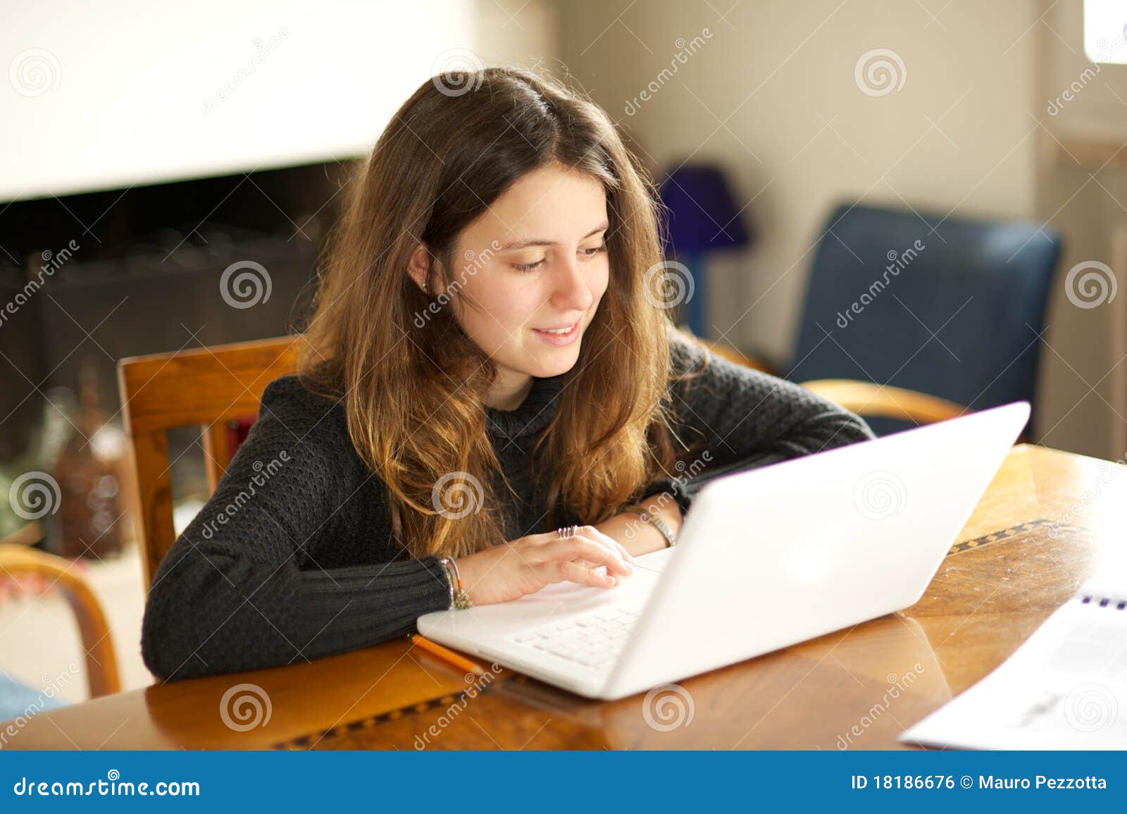 Girl with computer stock photo. Image of student, work - 18186676
