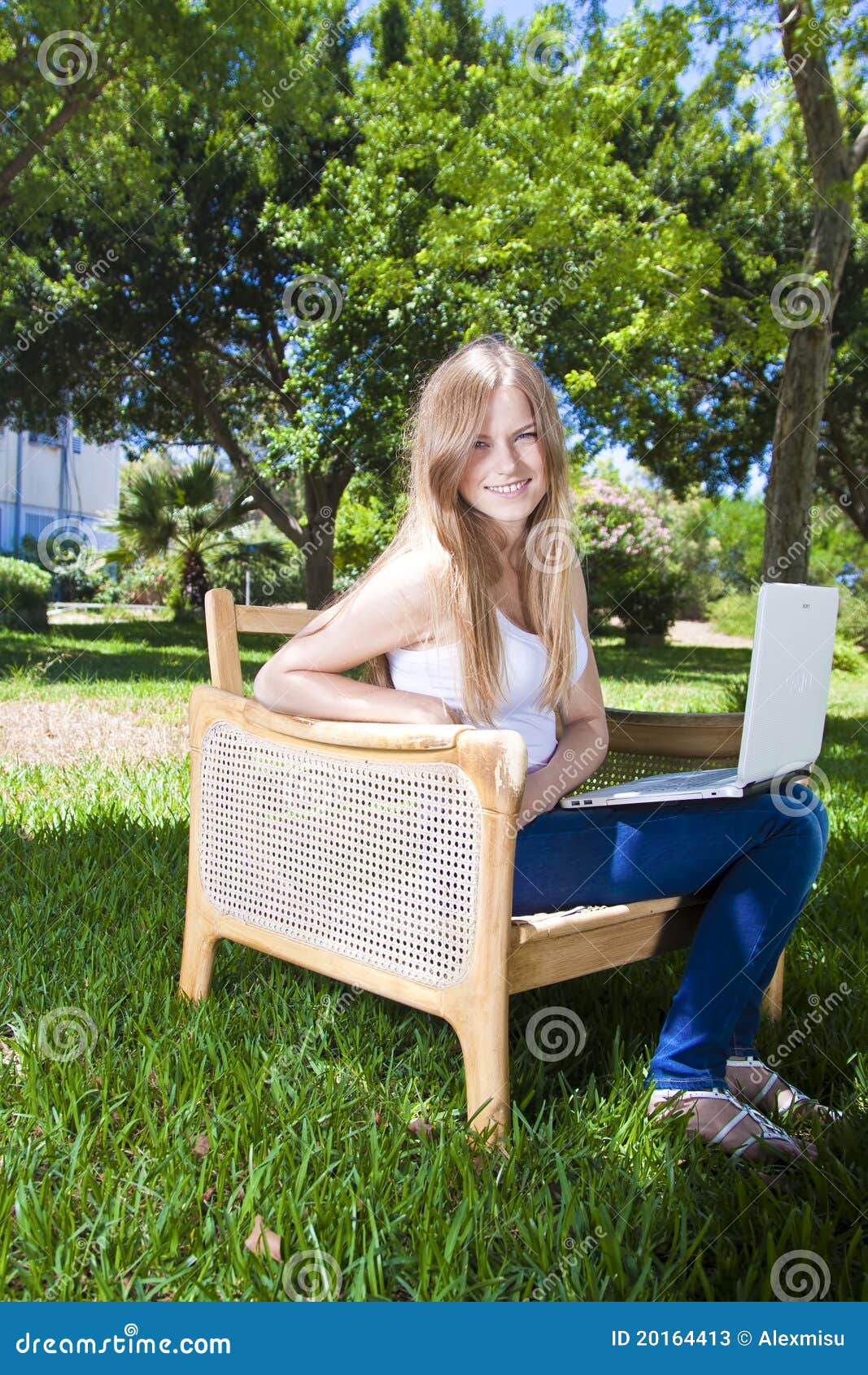 Girl with computer stock image. Image of looking, enjoyment - 20164413