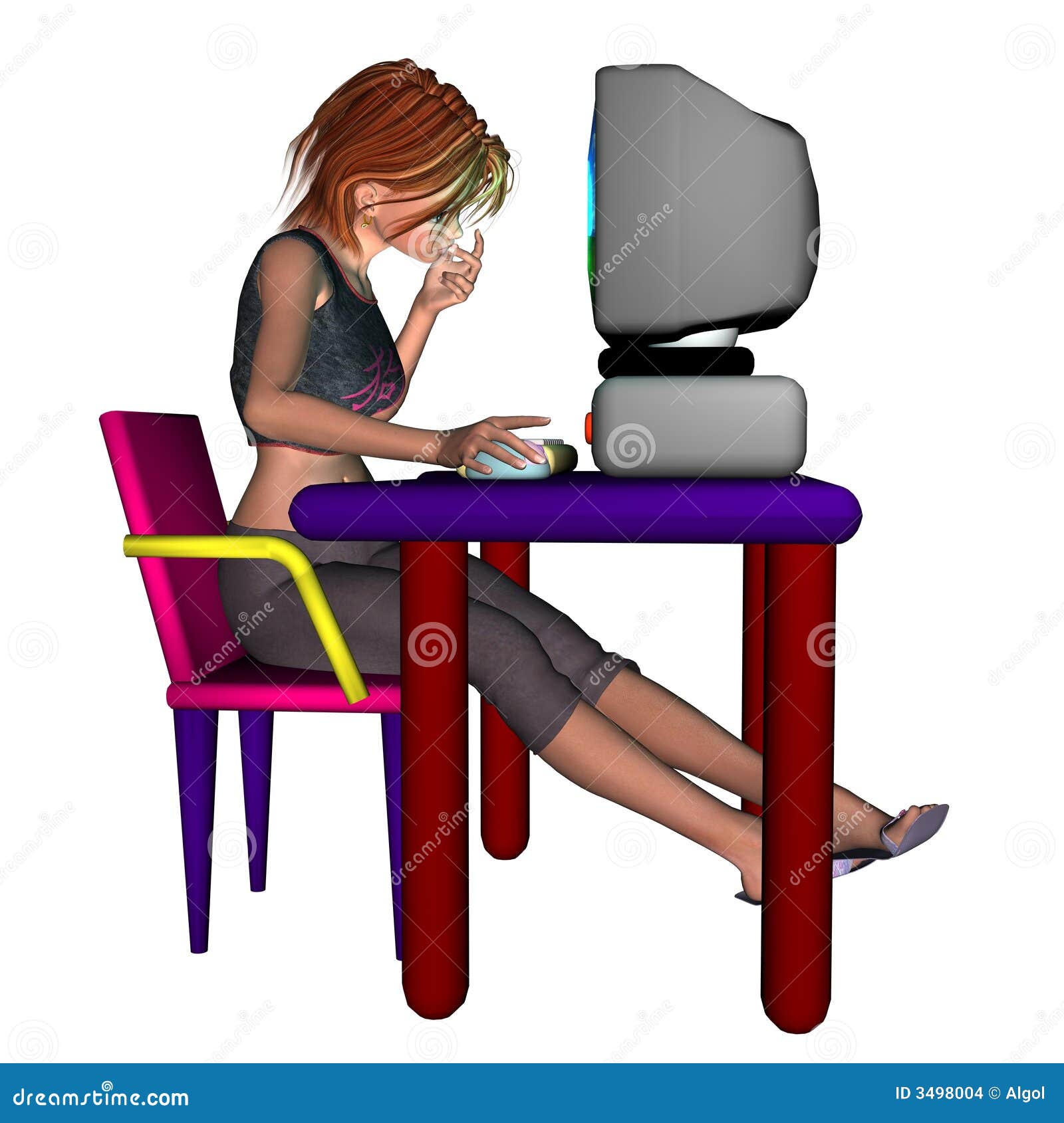 Girl at the Computer stock illustration. Illustration of screen - 3498004