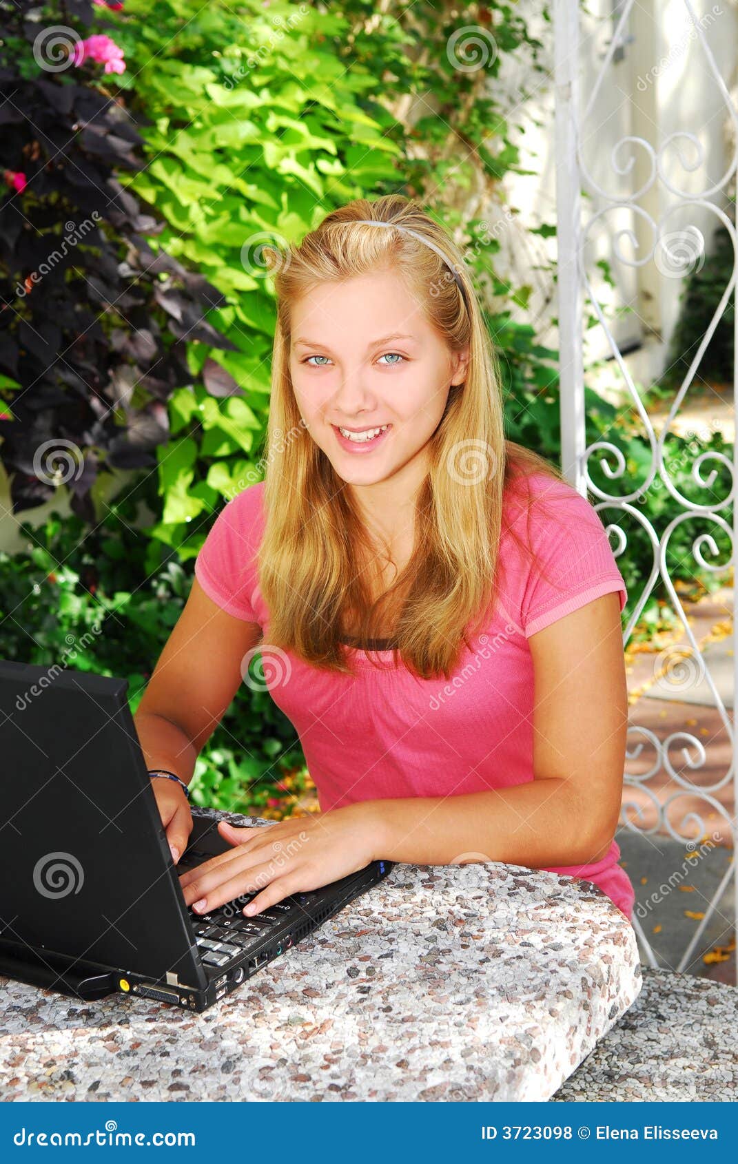 Girl with computer stock photo. Image of cheerful, technology - 3723098