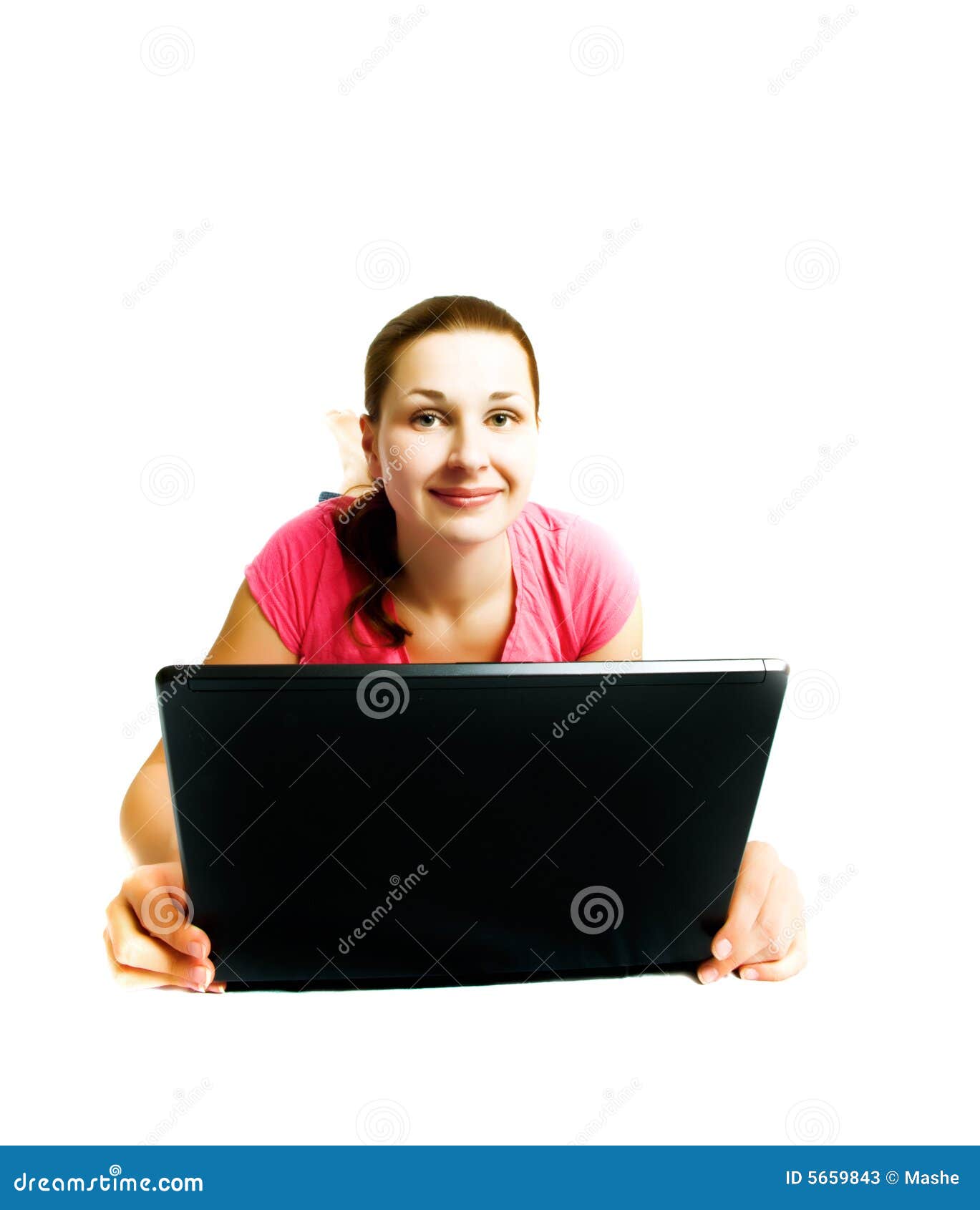 The girl with a computer. stock image. Image of success - 5659843