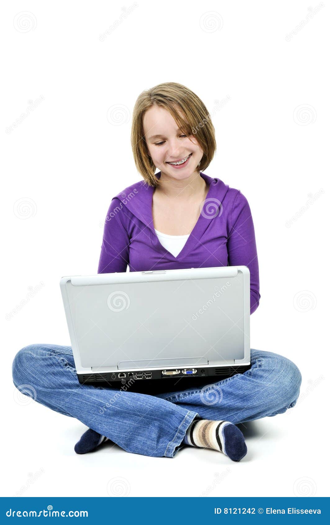 Girl with computer stock photo. Image of background, adolescent - 8121242