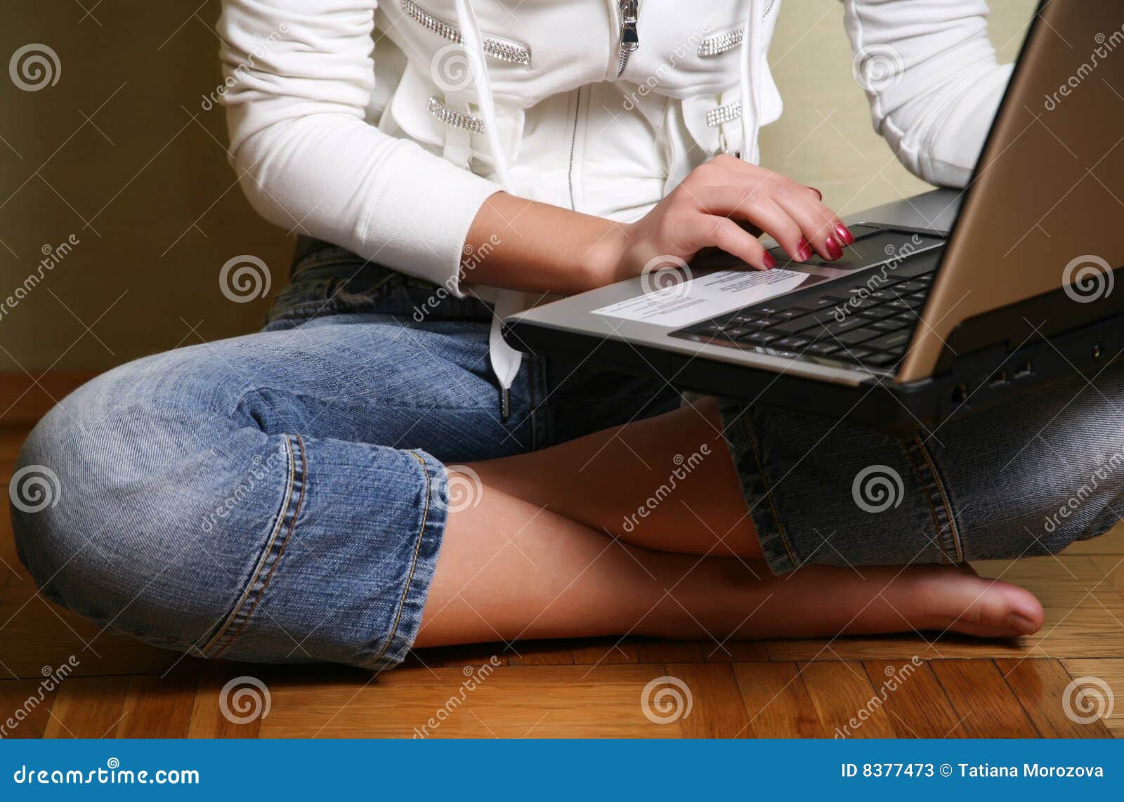 Girl with a computer stock image. Image of casual, internet - 8377473
