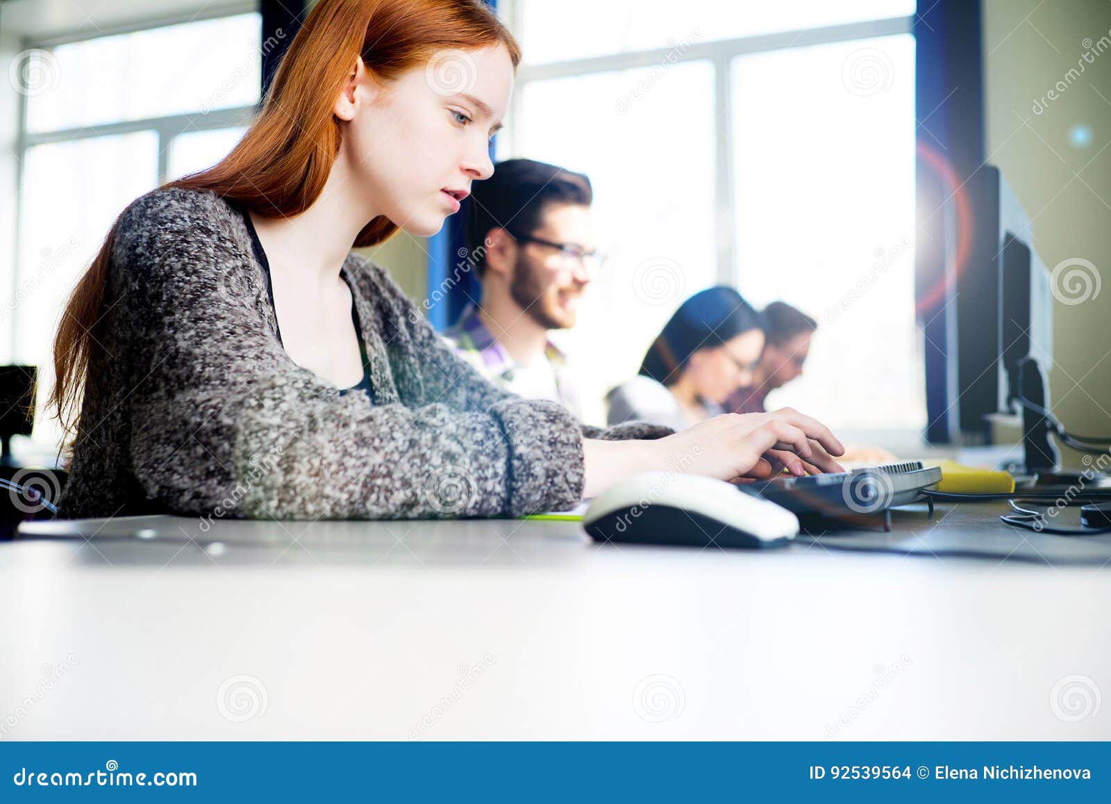 Girl in a computer class stock photo. Image of high, laptop - 92539564
