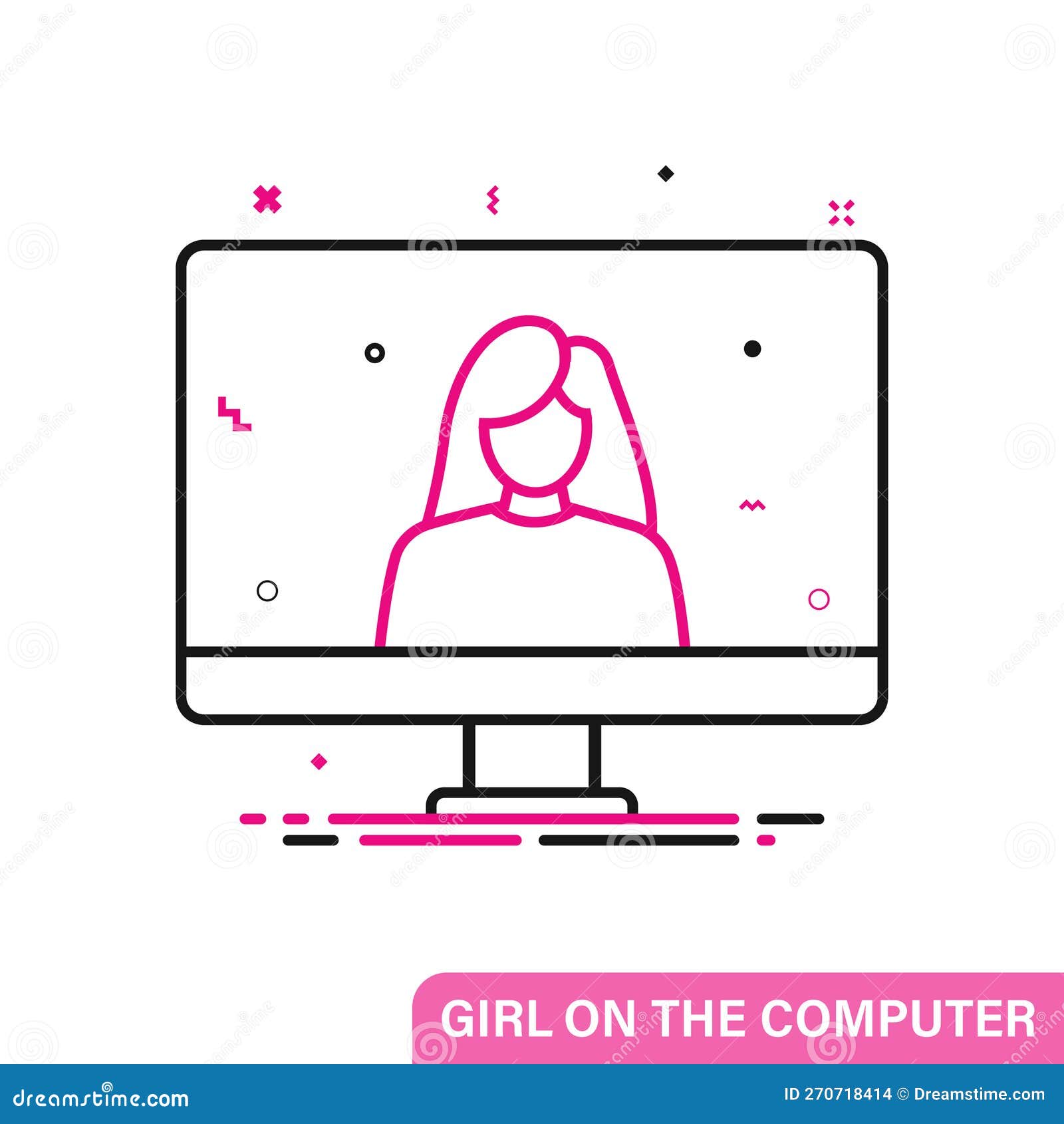 Girl on the Computer. Flat Simple Icon Stock Vector - Illustration of ...