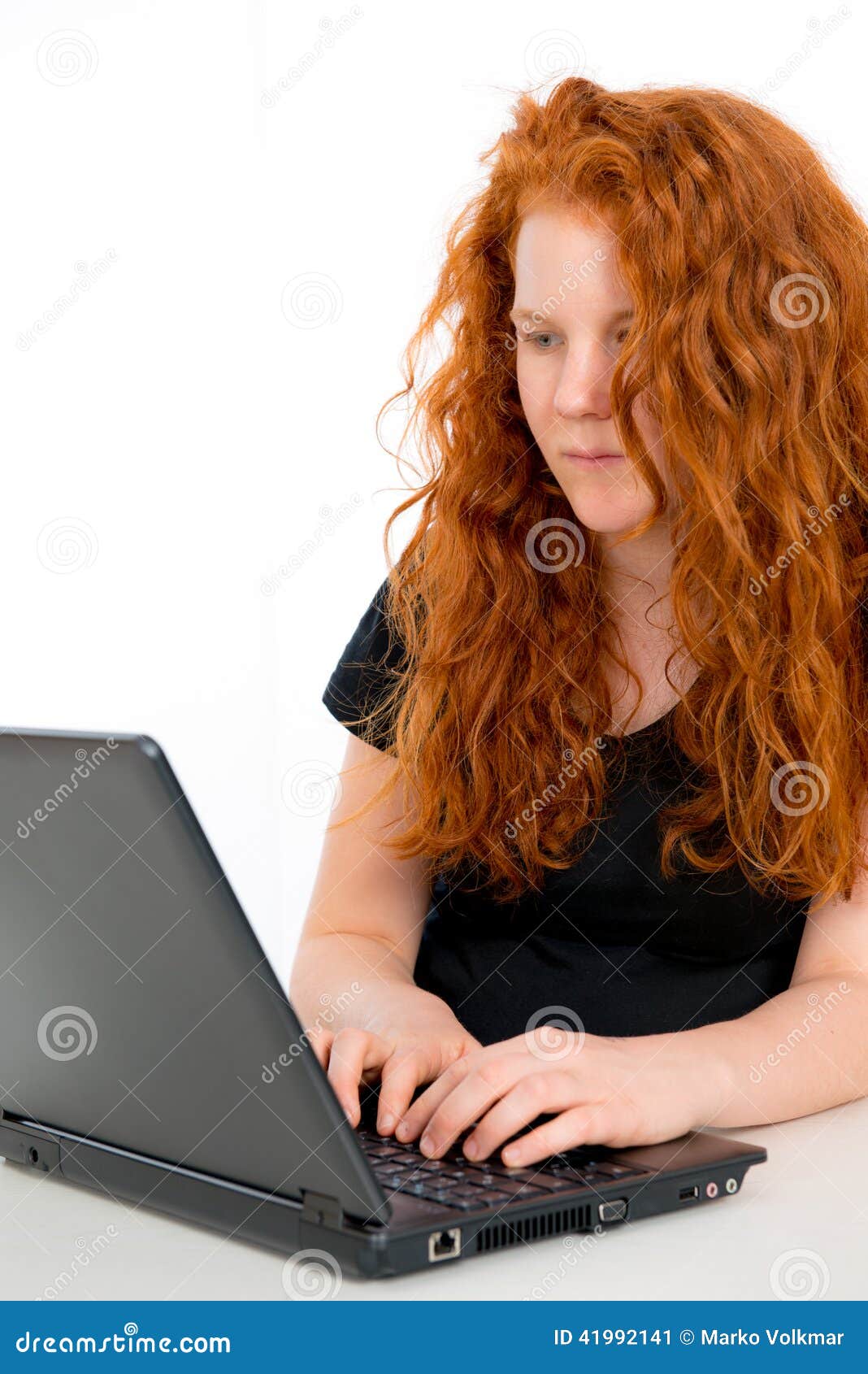 Girl with computer stock image. Image of hair, information - 41992141