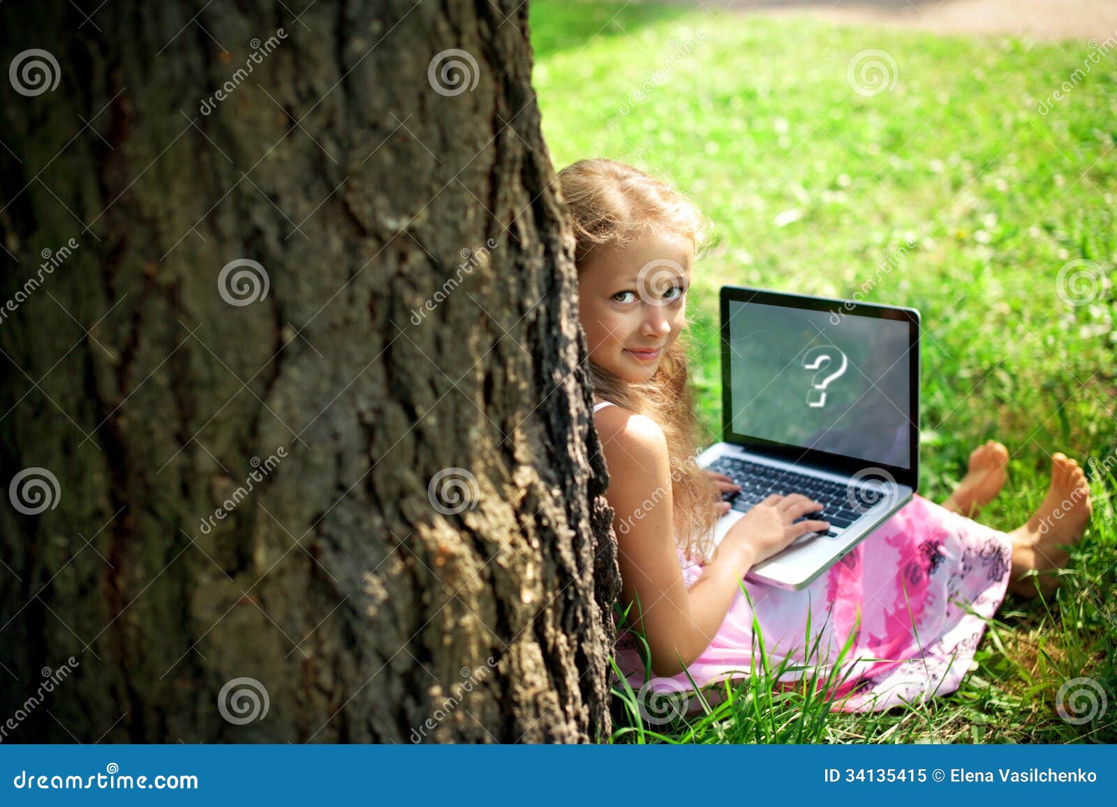 Girl with a Computer in the Park Stock Image - Image of laptop ...