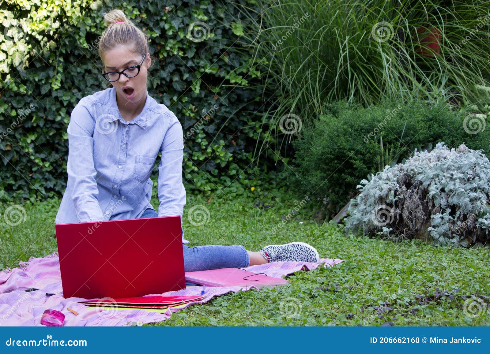 Girl Computer Searching Some Problem Stock Photo - Image of high ...