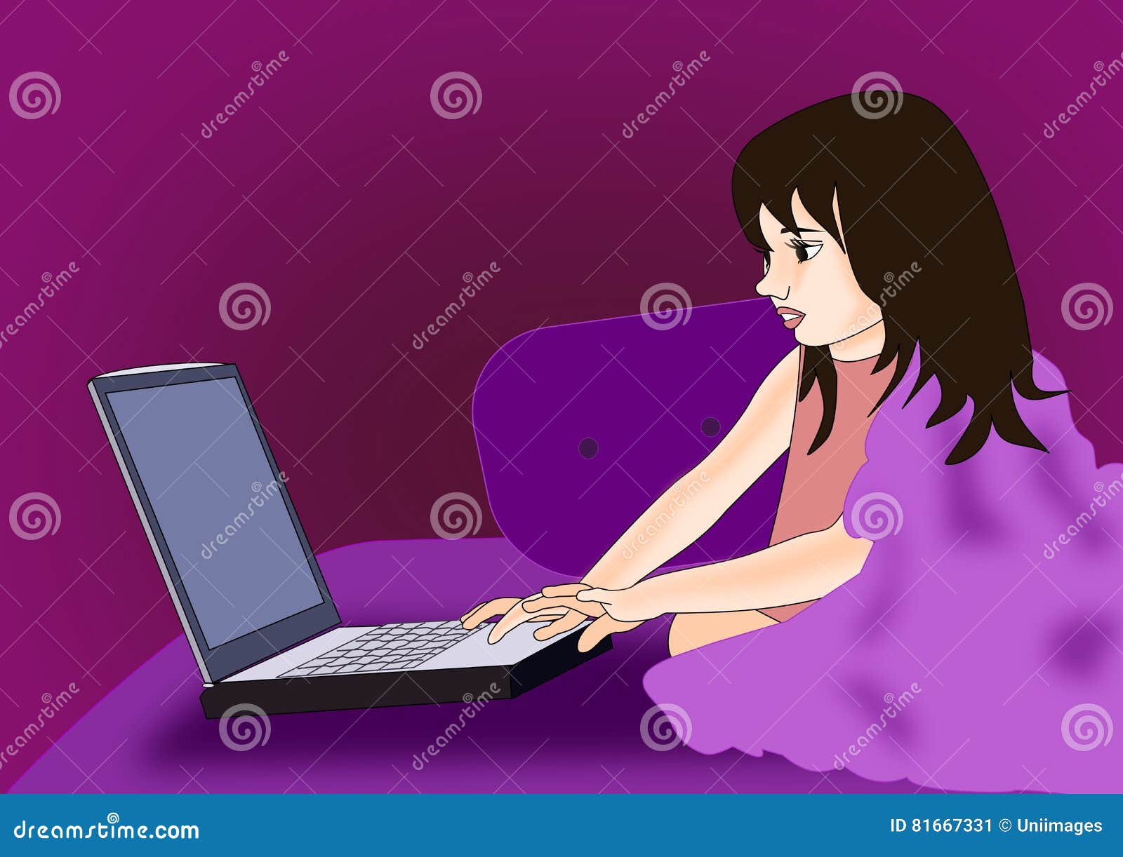 Sitting, Typing On Key Board, Standing Front And Back View Girl Cartoon ...