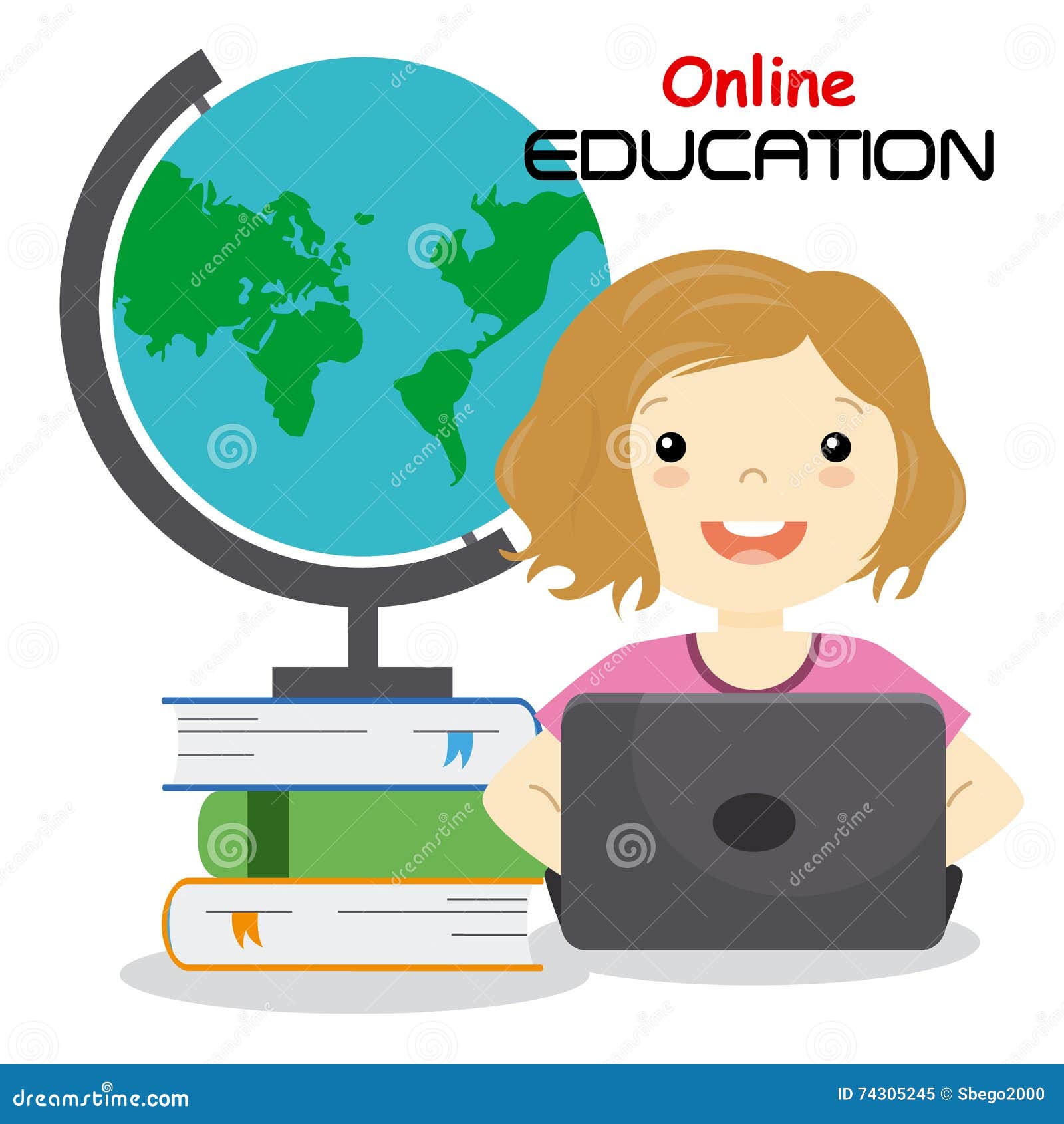Girl with computer stock vector. Illustration of children - 74305245