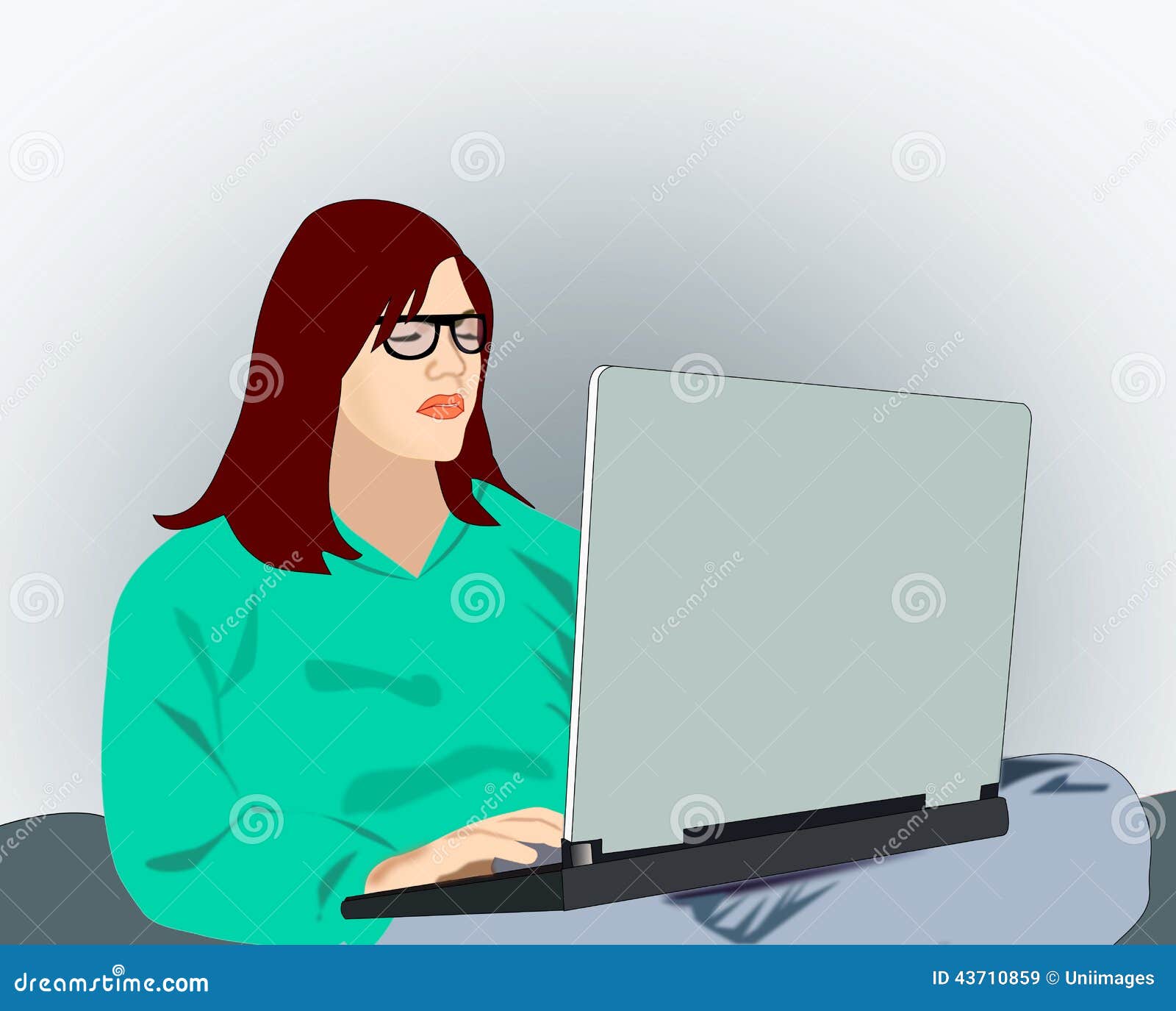 Girl with Computer stock illustration. Illustration of concentrated ...