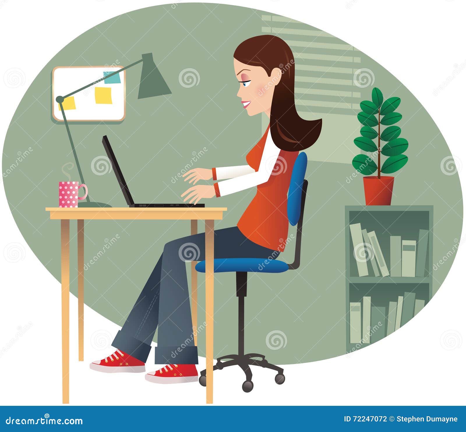 Girl Computing in Home Office Stock Vector - Illustration of emailing ...