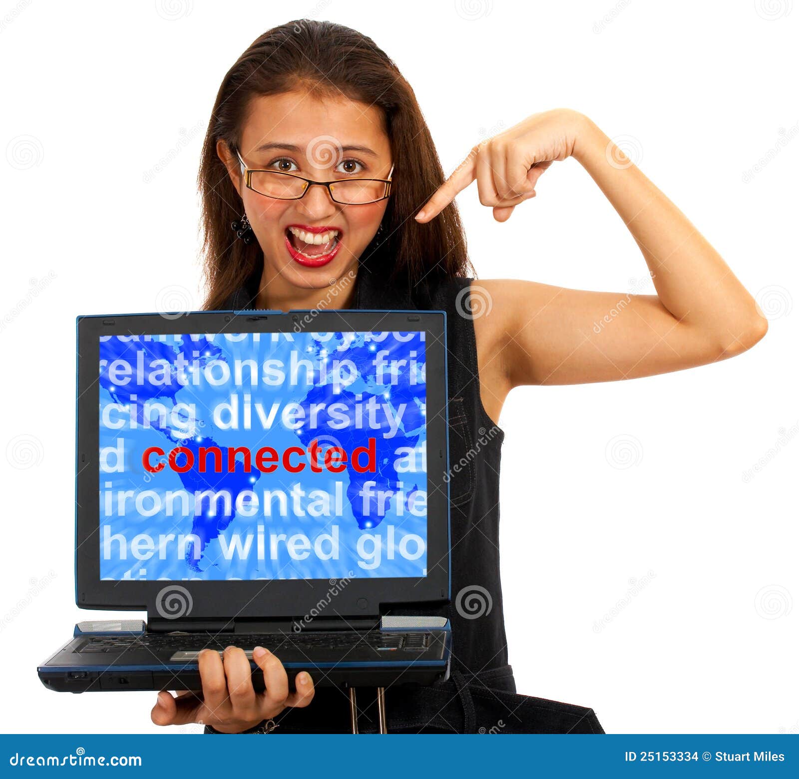 Girl with Connected Word on Map Stock Photo - Image of connected, world ...