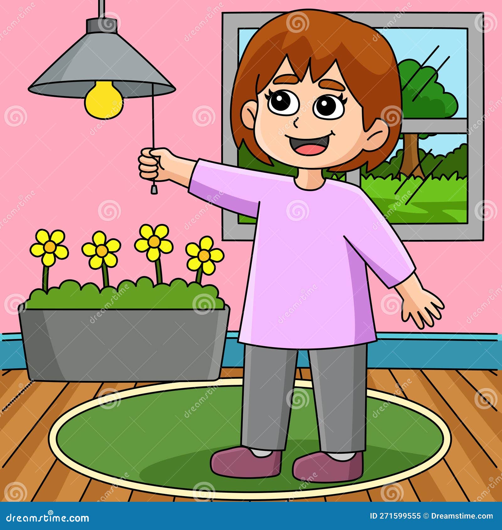Girl Conserving Energy Colored Cartoon Stock Vector Illustration Of Save Drawing 271599555