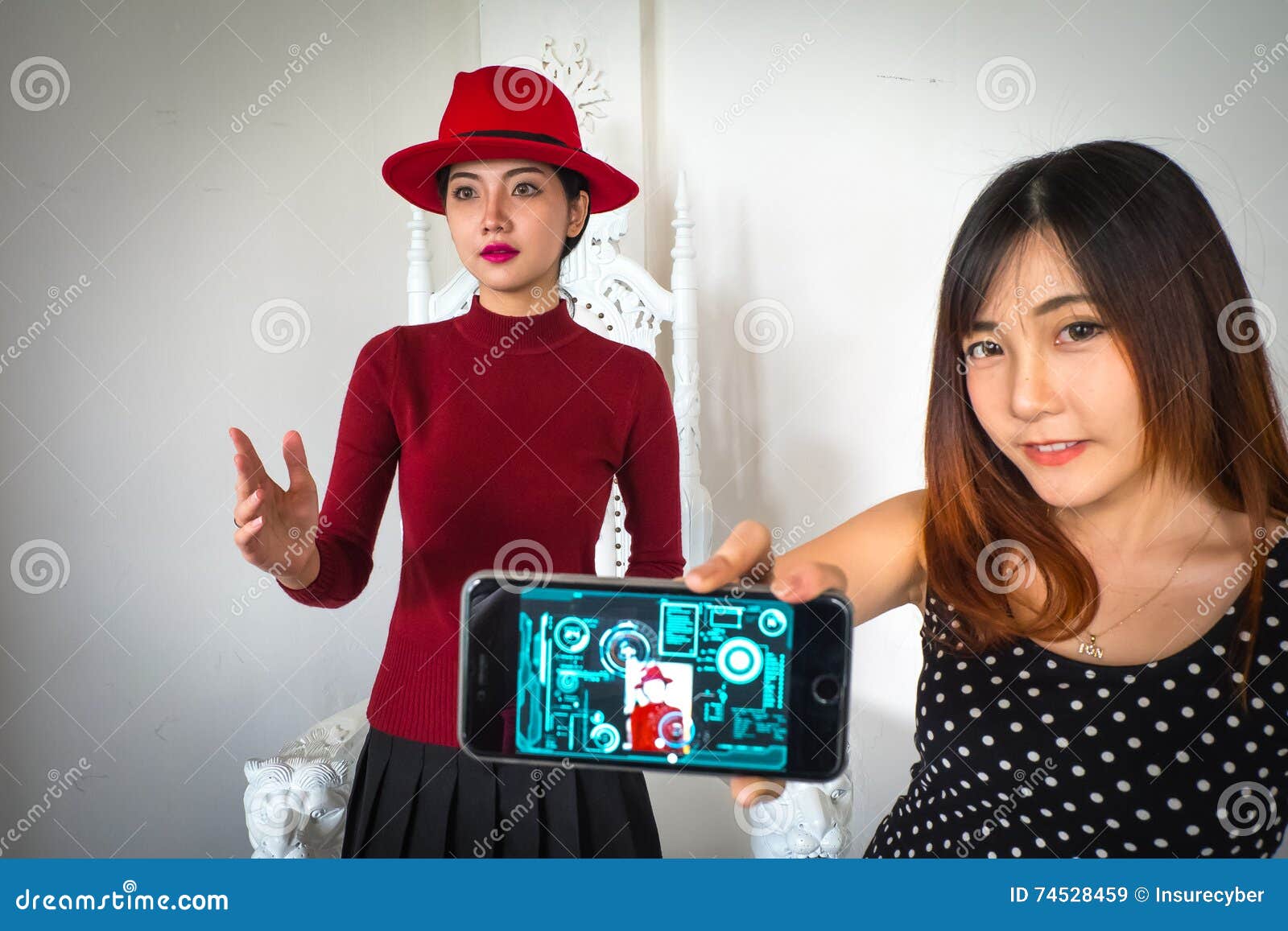 The Girl with Controlled Robot by a Mobile Telephone Stock Image ...