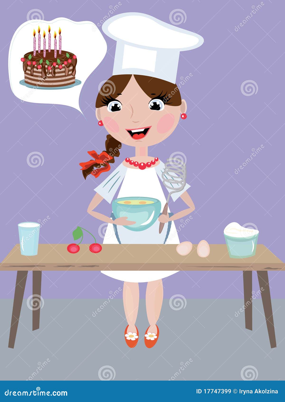 Girl Cook. Pose On A Chair. Legs Crossed. Style Comics. Object On White ...