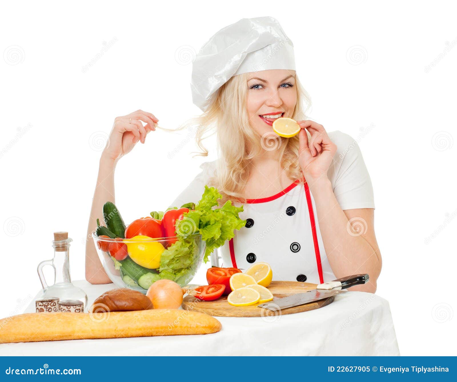 Girl cook with lemon stock image. Image of uniform, brunette - 22627905