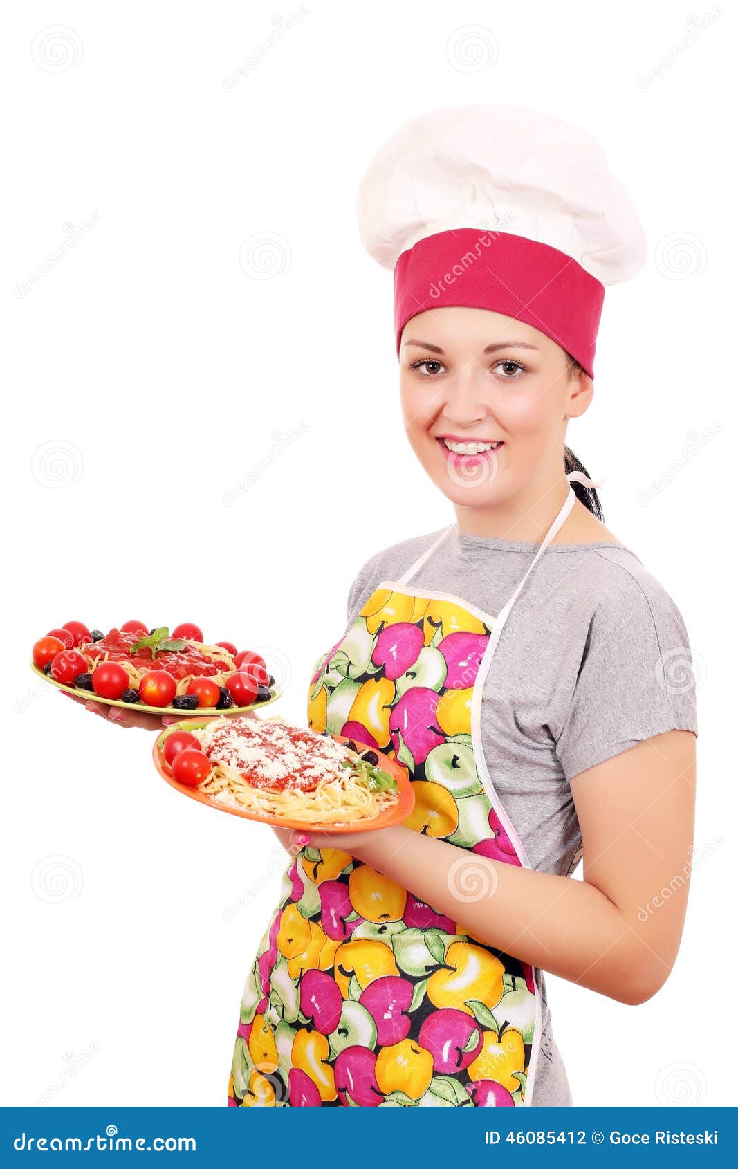 Girl cook with spaghetti stock photo. Image of cooking - 46085412