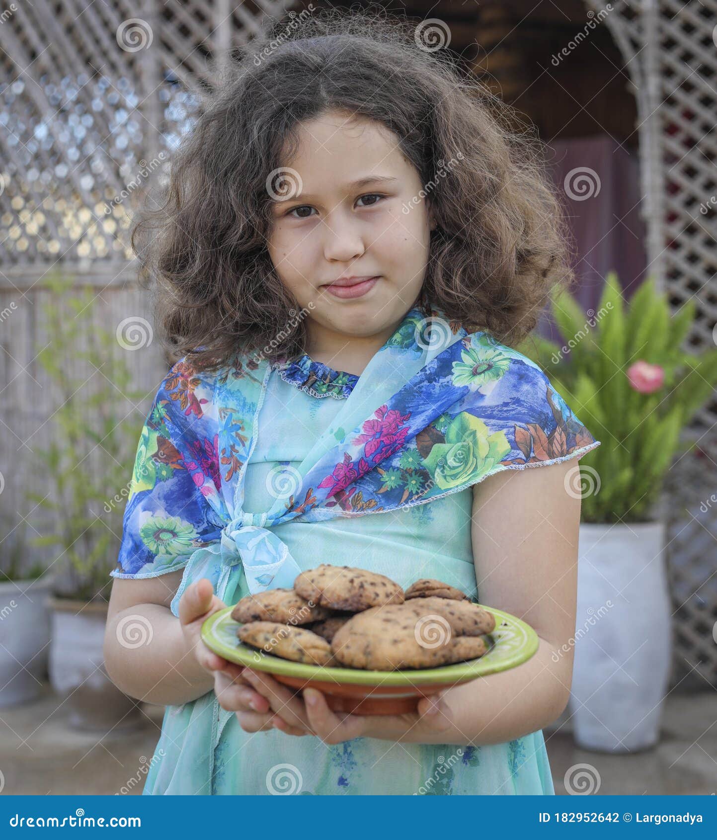 Girl with cookies stock photo. Image of cute, dessert - 182952642