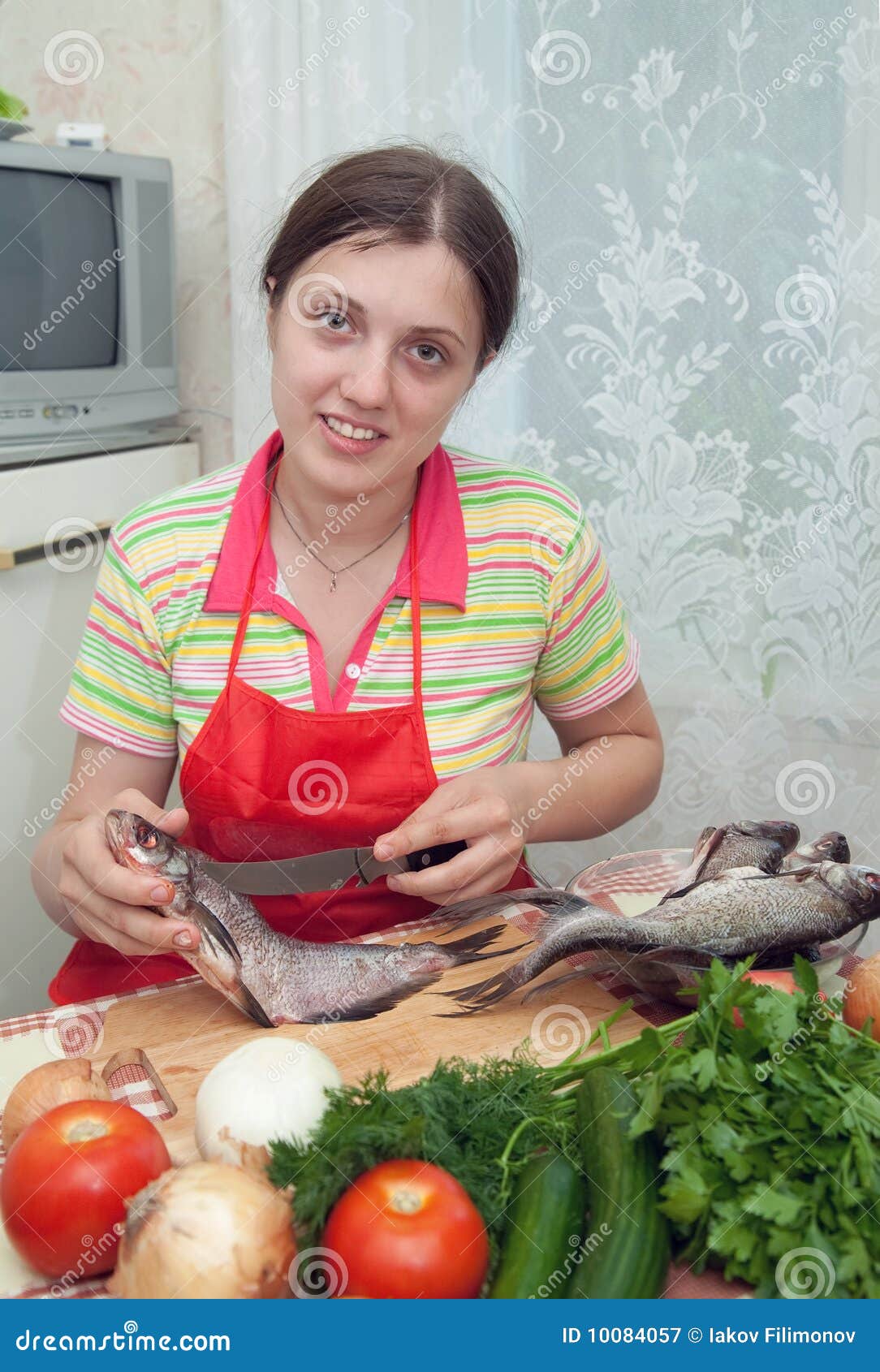Girl is Cooking a Fresh Fish Stock Image - Image of ocean, seafood ...