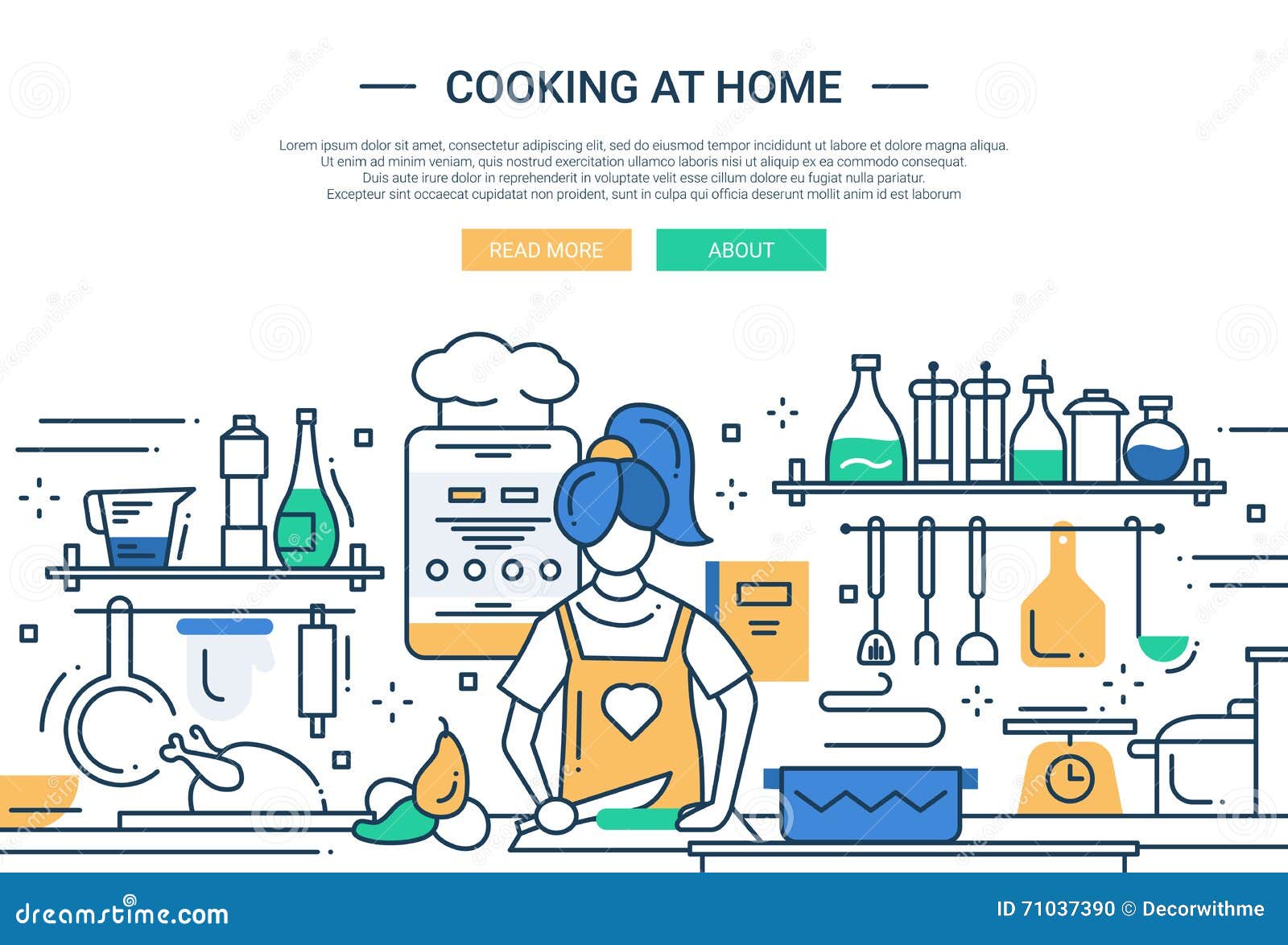 Girl Cooking at Home - Line Design Website Banner Stock Vector ...
