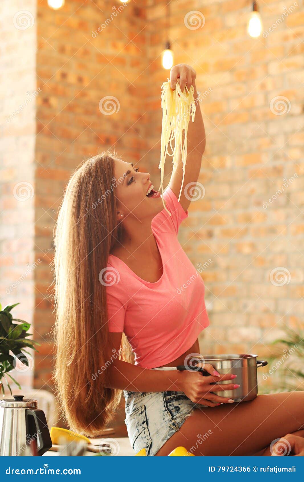 Girl cooking stock photo. Image of happy, girl, hairstyle - 79724366