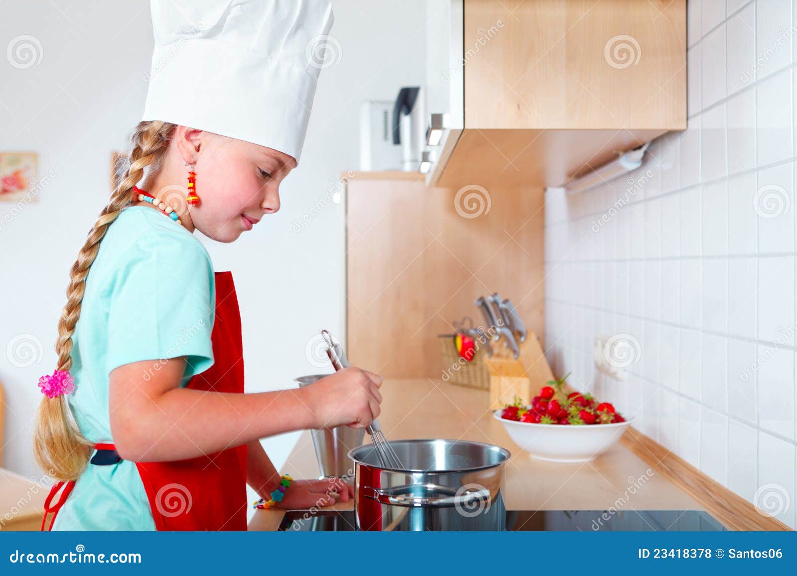 Girl Cooking in Modern Kitchen Stock Photo - Image of steel, color ...