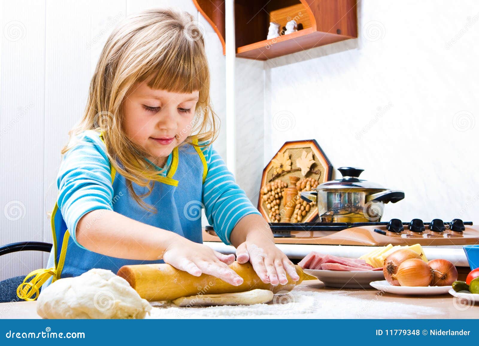 Girl cooking pizza stock photo. Image of flour, dough - 11779348