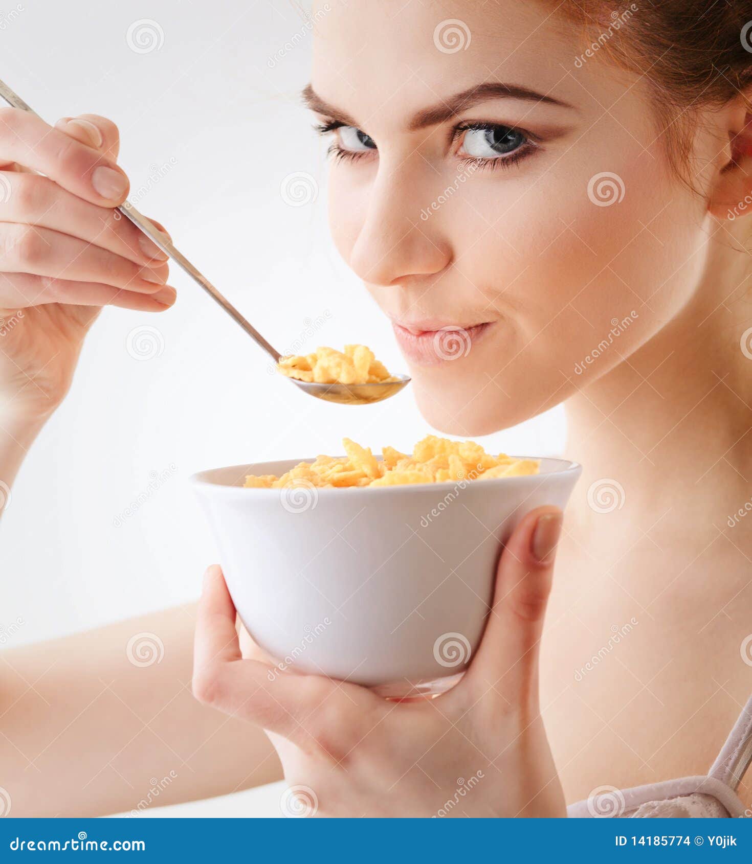 Girl with corn flakes stock photo. Image of head, stare - 14185774