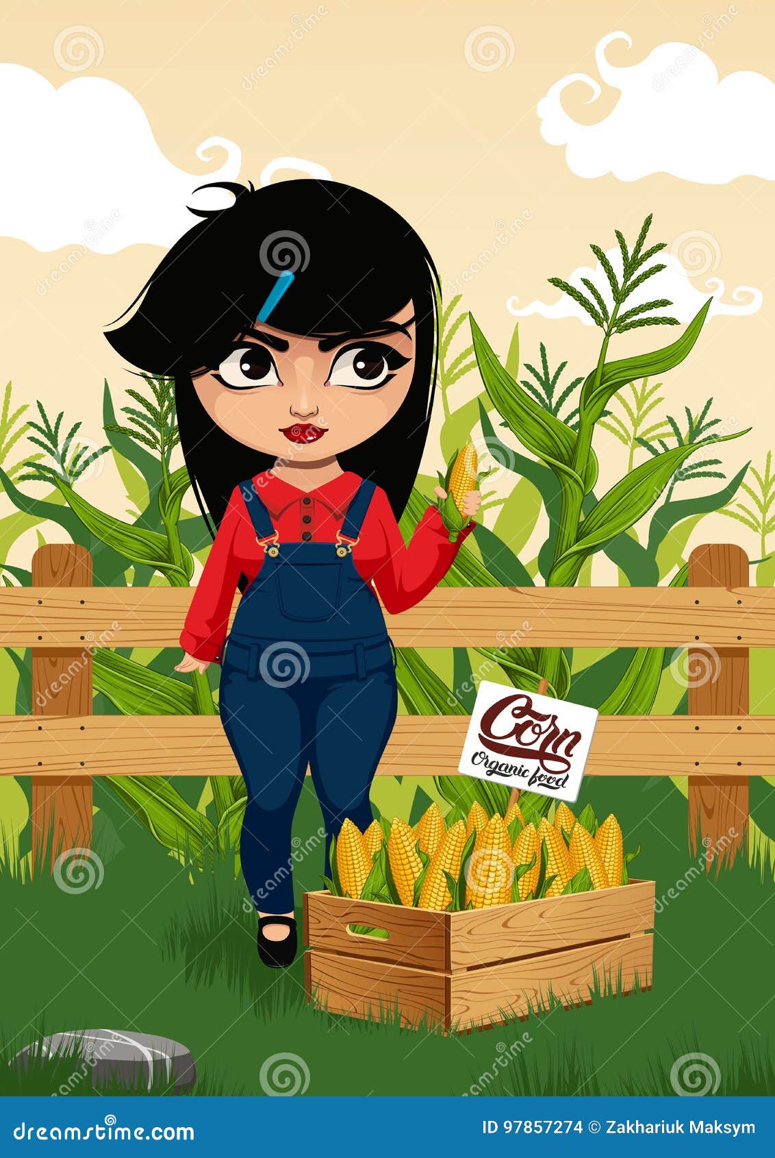 Girl with corn stock vector. Illustration of female, farming - 97857274