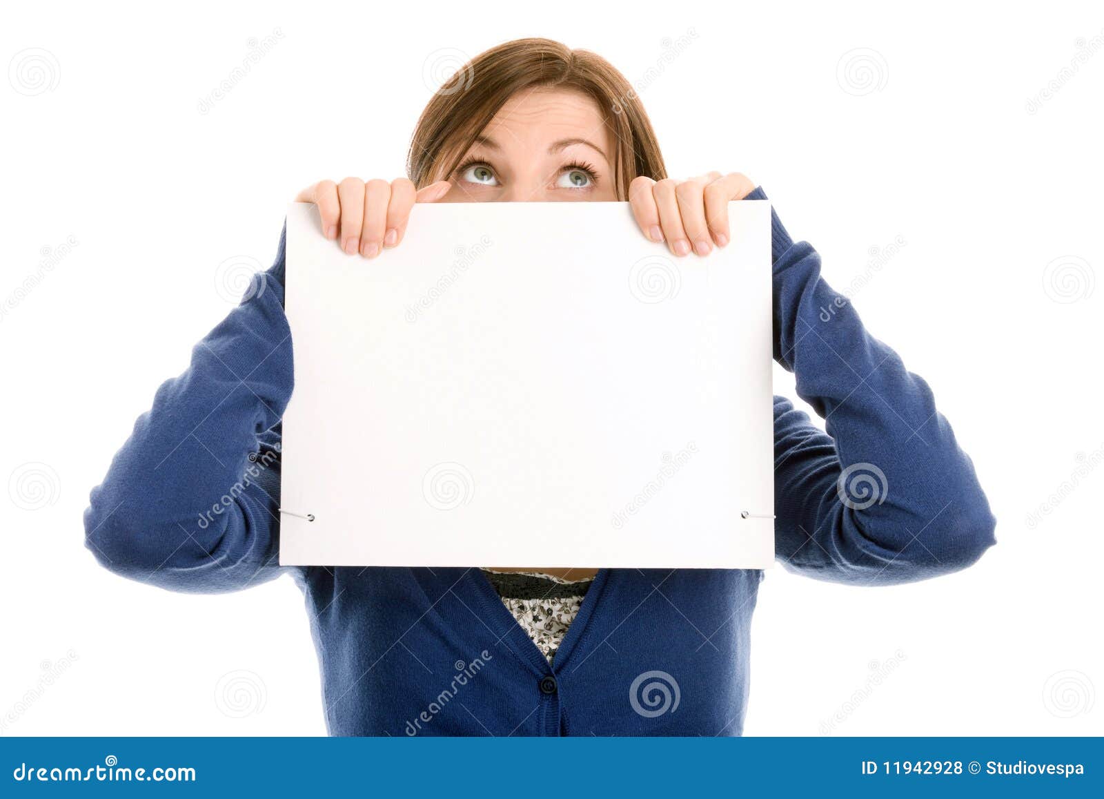 Girl Covering Face with Blank Note Card Stock Photo - Image of covering ...