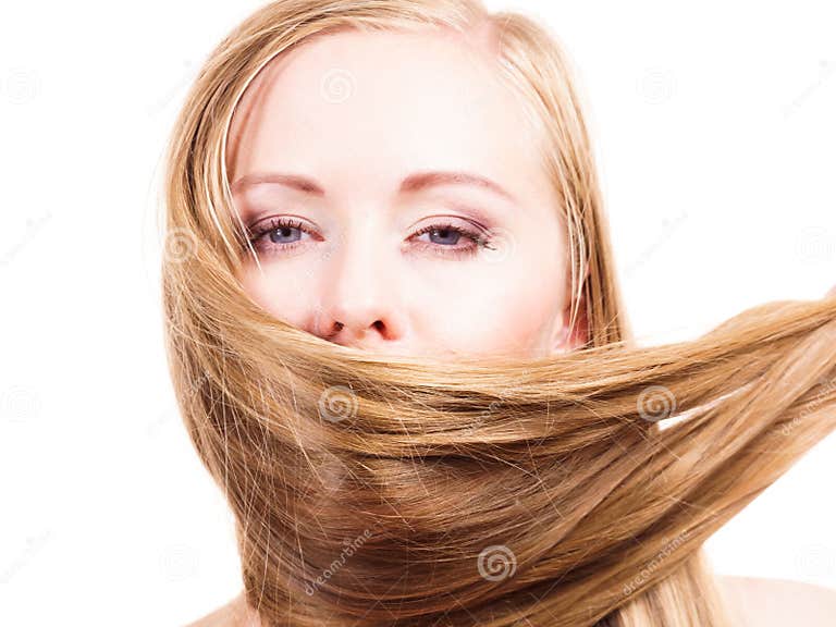 Girl Covering Her Mouth With Long Hair Stock Image Image Of Hidden Shame 305601037